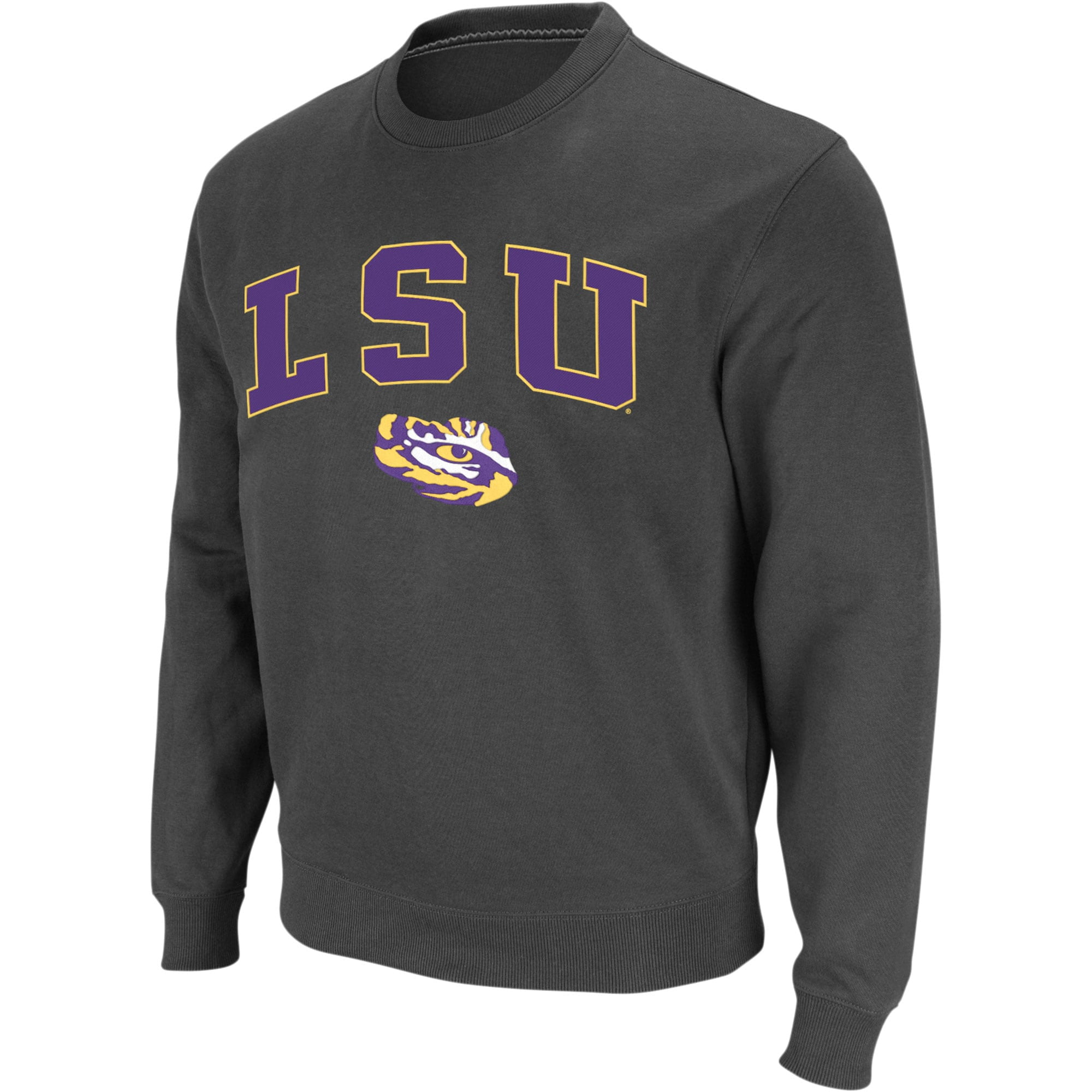 Men's Colosseum Charcoal LSU Tigers Arch & Logo Crew Neck Sweatshirt ...