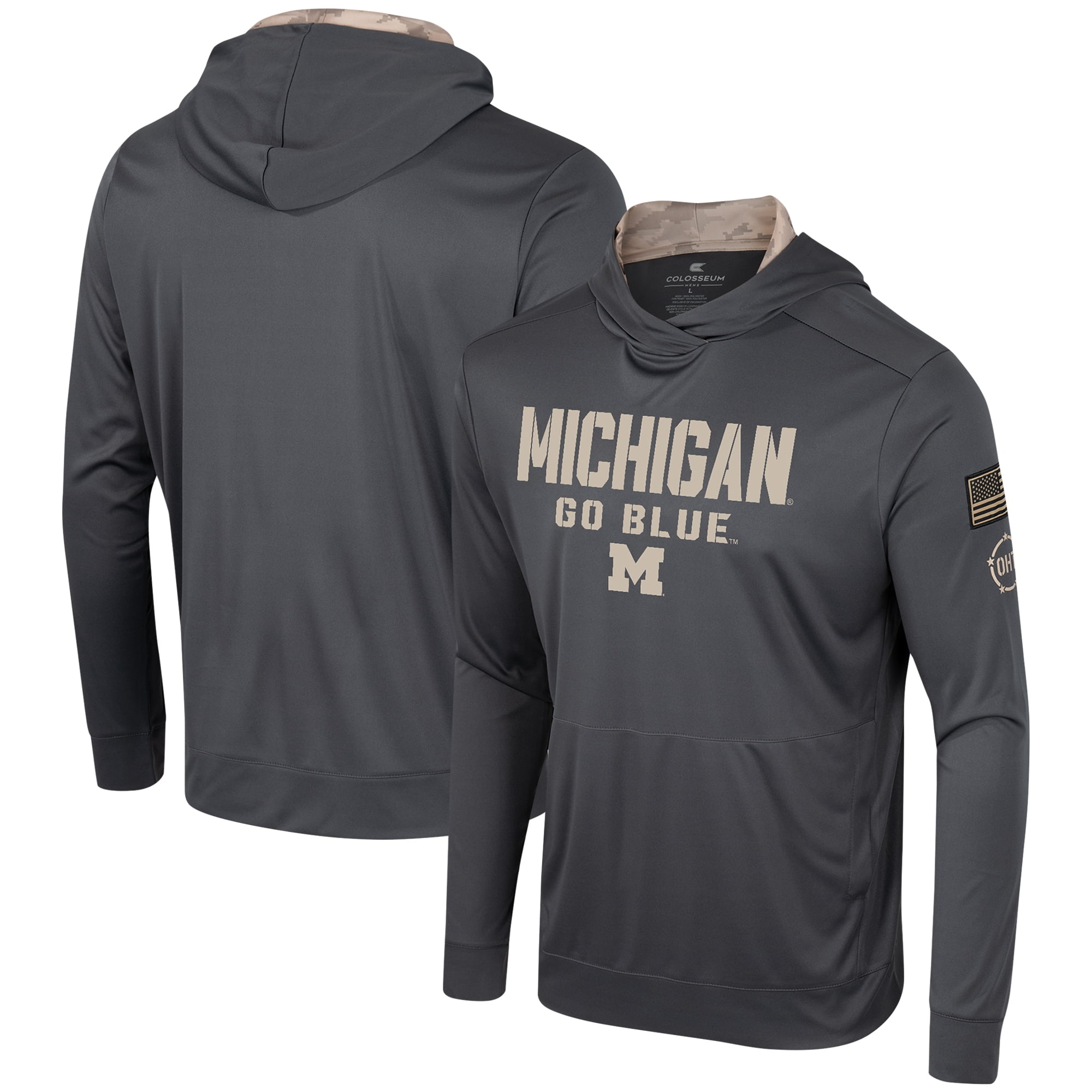 Men's Colosseum Charcoal Michigan Wolverines OHT Military Appreciation Long Sleeve Hoodie T ...