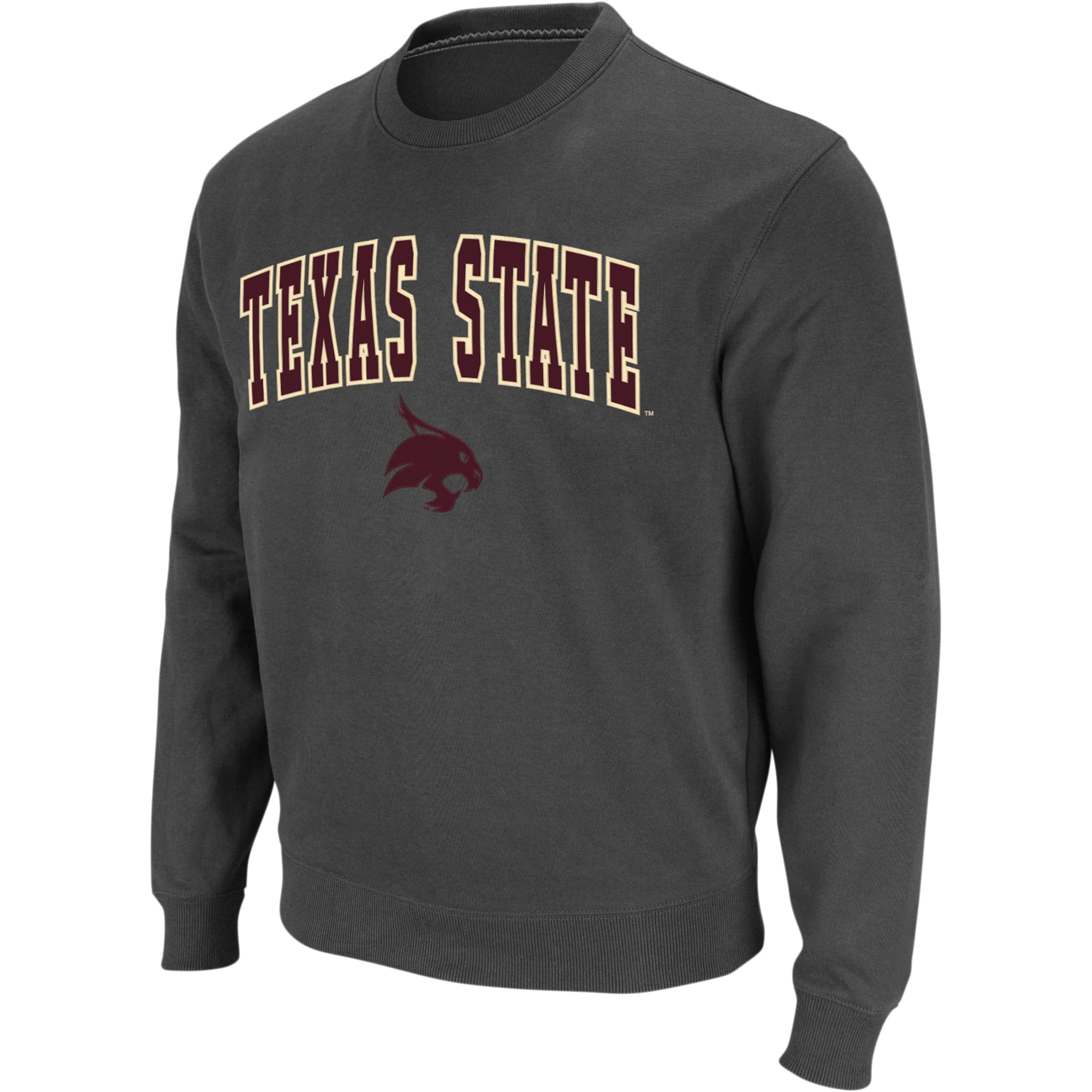 Men's Colosseum Charcoal Texas State Bobcats Arch & Logo Crew Neck ...