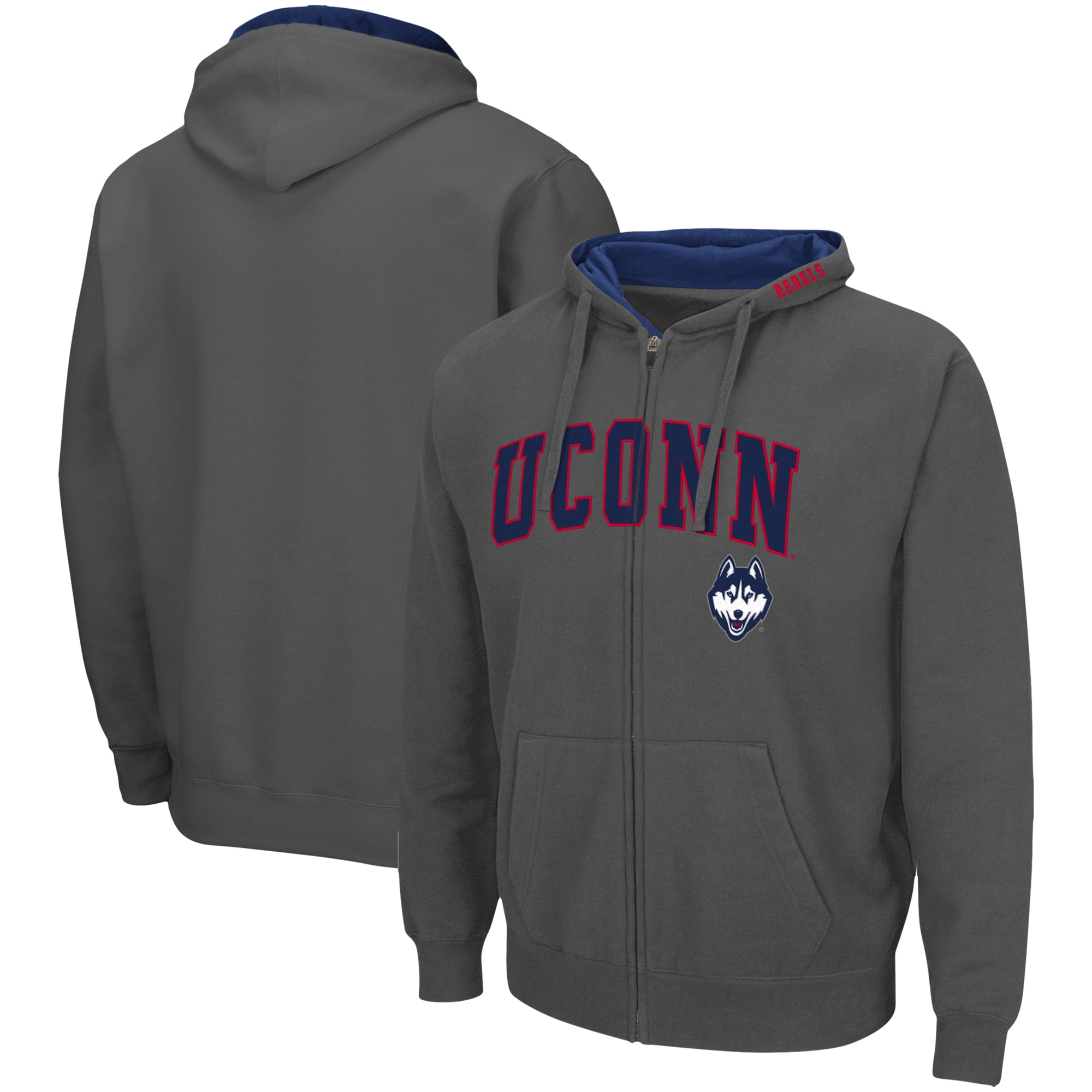 Men's Colosseum Charcoal UConn Huskies Arch & Logo 3.0 Full-Zip Hoodie ...