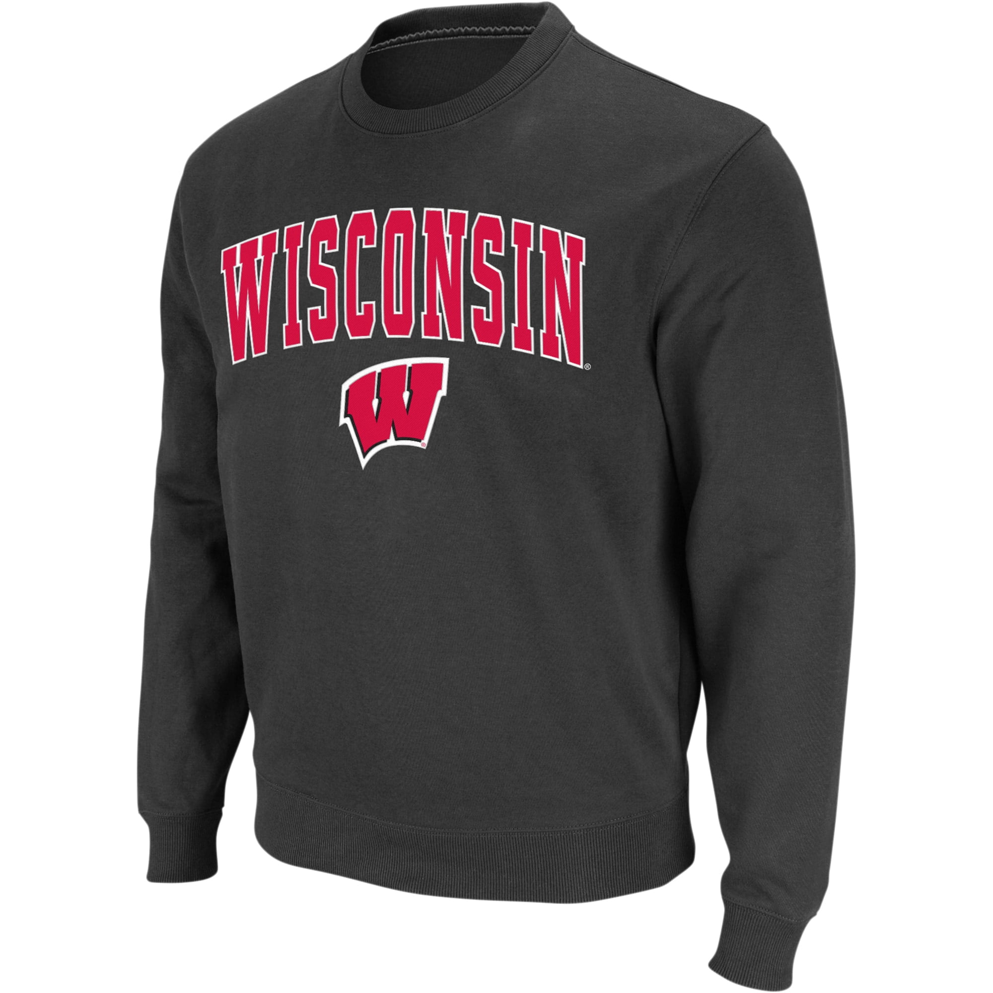 Men's Colosseum Charcoal Wisconsin Badgers Arch & Logo Crew Neck ...