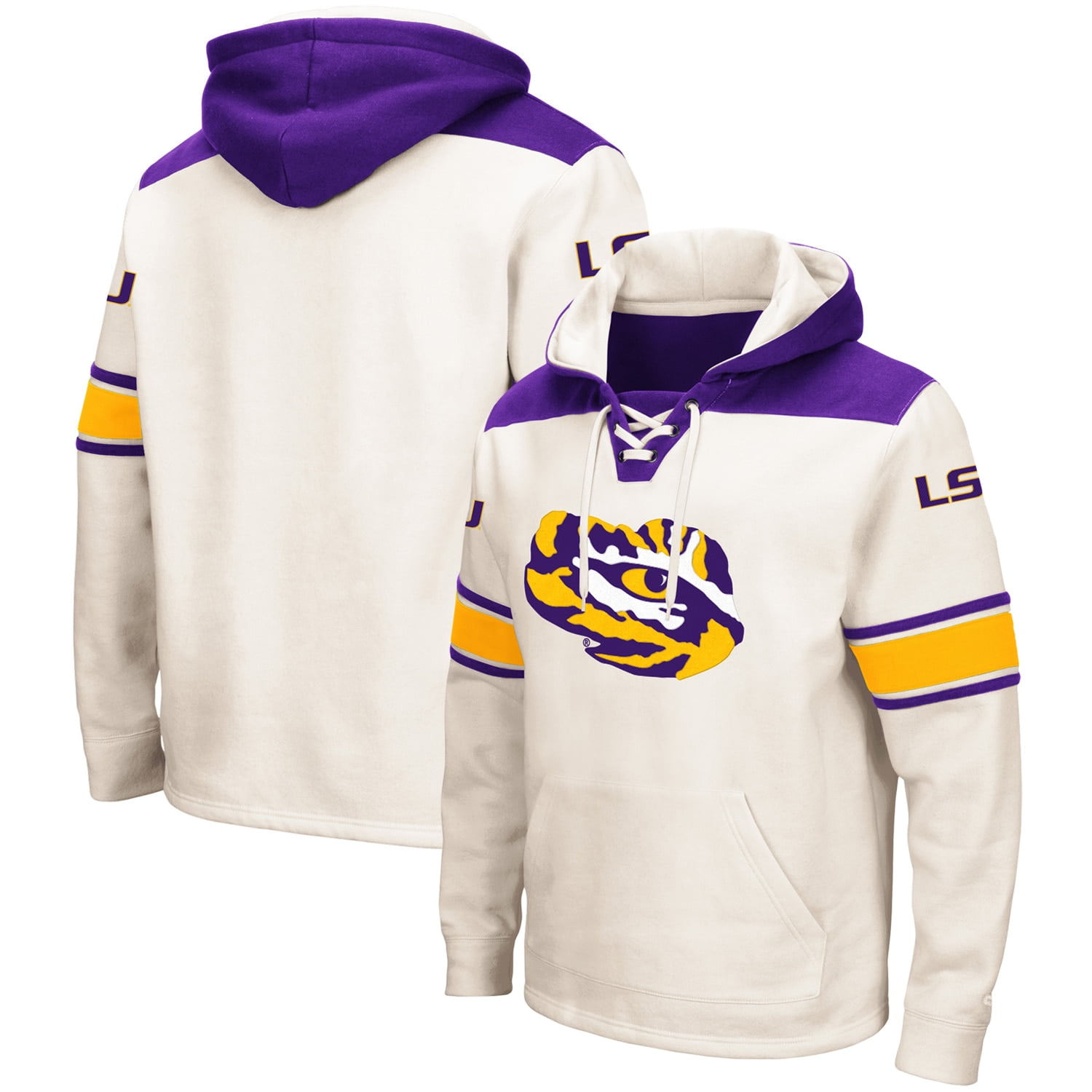 Men's Colosseum Cream LSU Tigers 2.0 Lace-Up Pullover Hoodie - Walmart.com