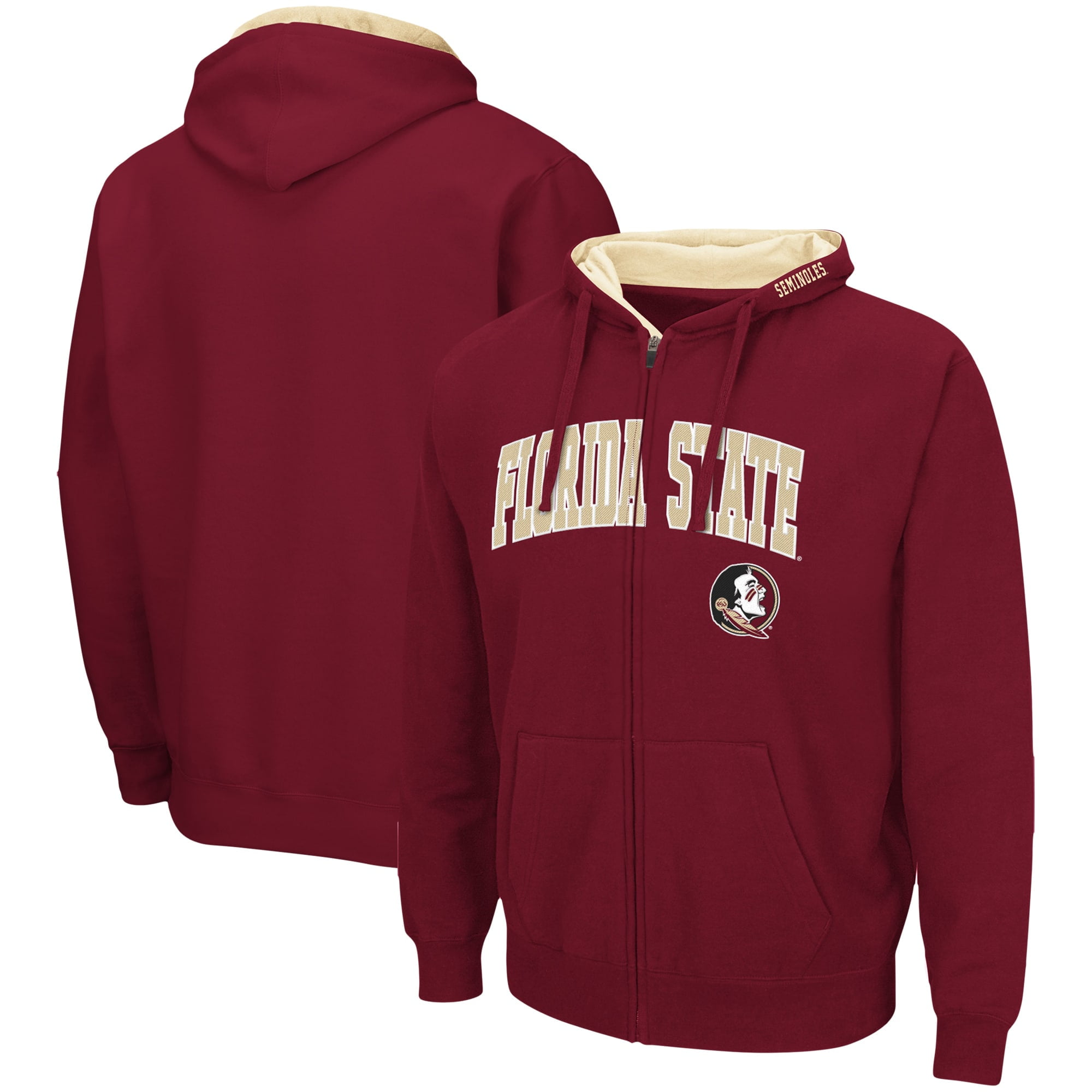 Men's Colosseum Garnet Florida State Seminoles Arch & Logo 3.0 Full-Zip ...