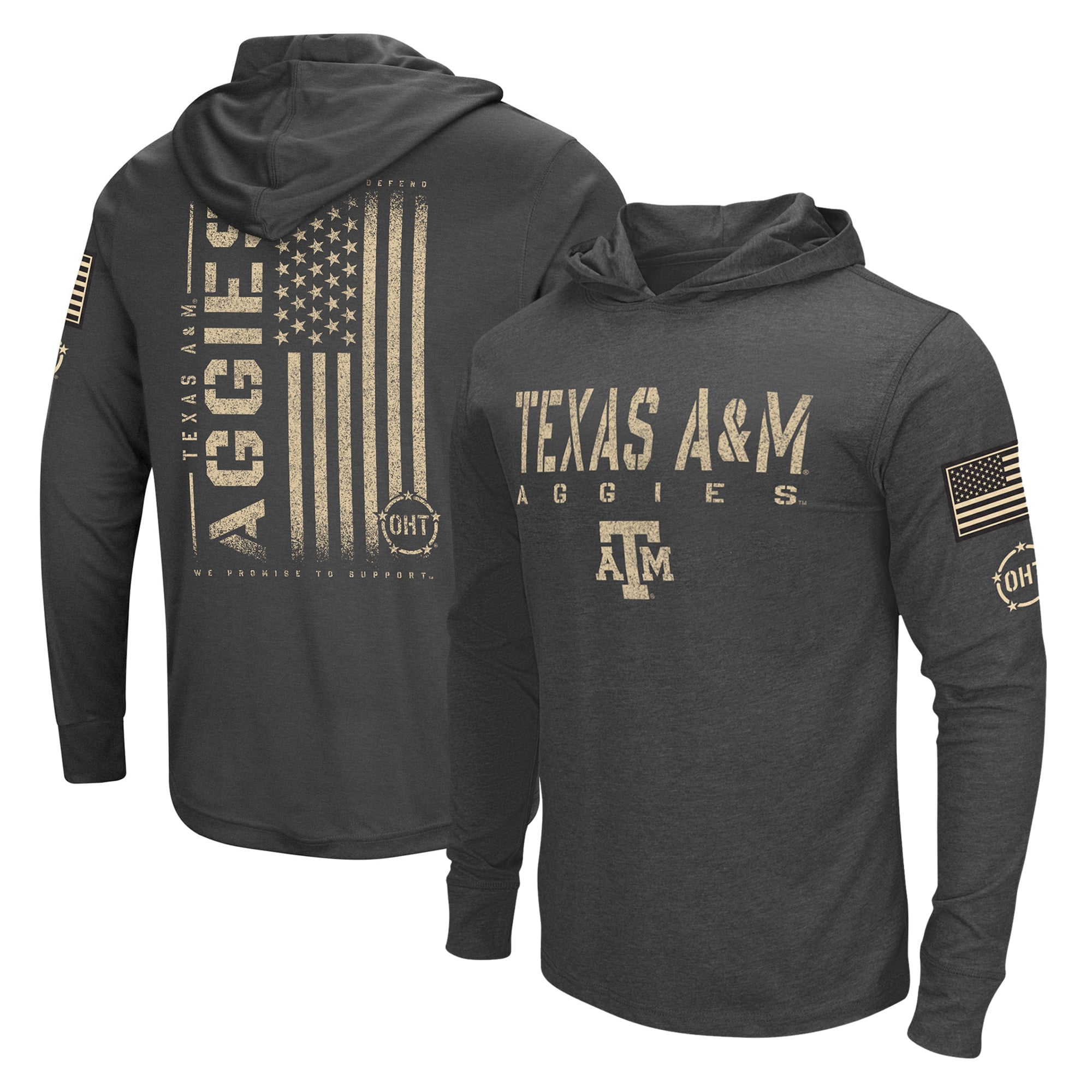 Men's Colosseum Heather Black Texas A&M Aggies Team OHT Military Appreciation Long Sleeve Hoodie ...