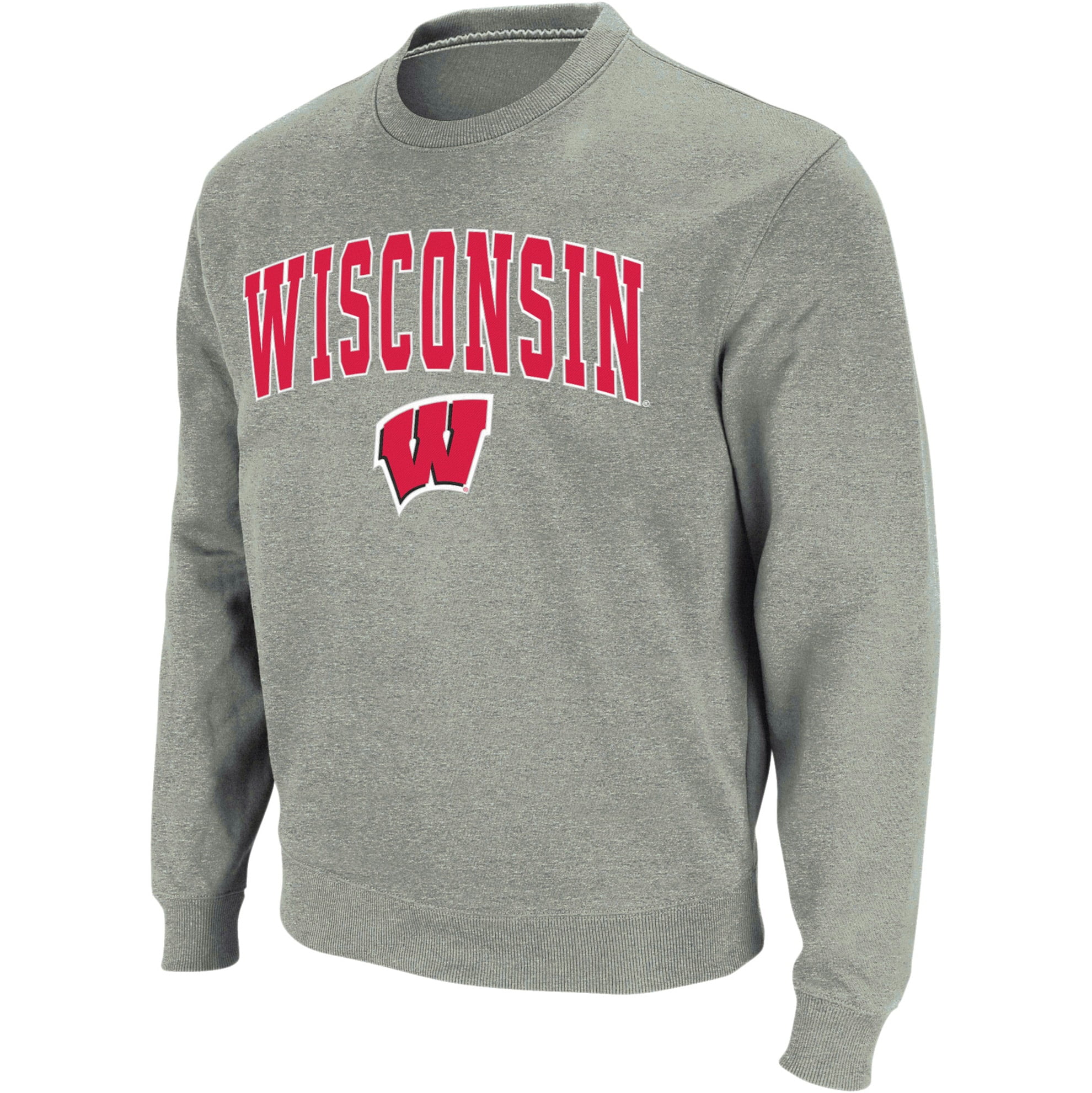 Men's Colosseum Heather Gray Wisconsin Badgers Arch & Logo Crew Neck ...