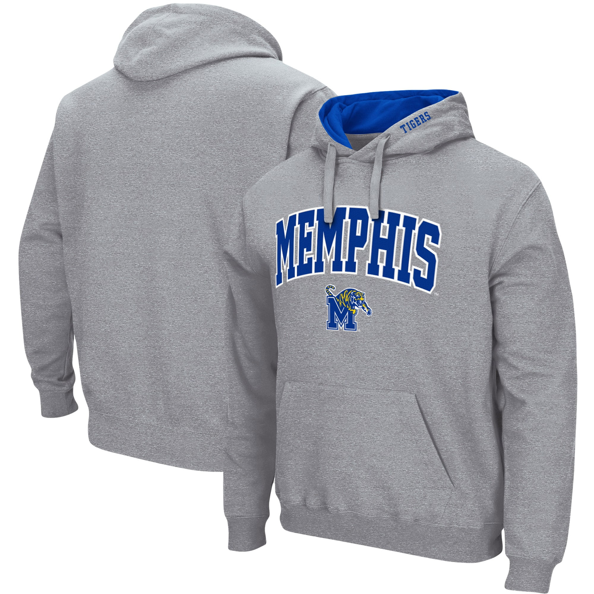 Men's Colosseum Heathered Gray Memphis Tigers Arch and Logo Pullover Hoodie - Walmart.com