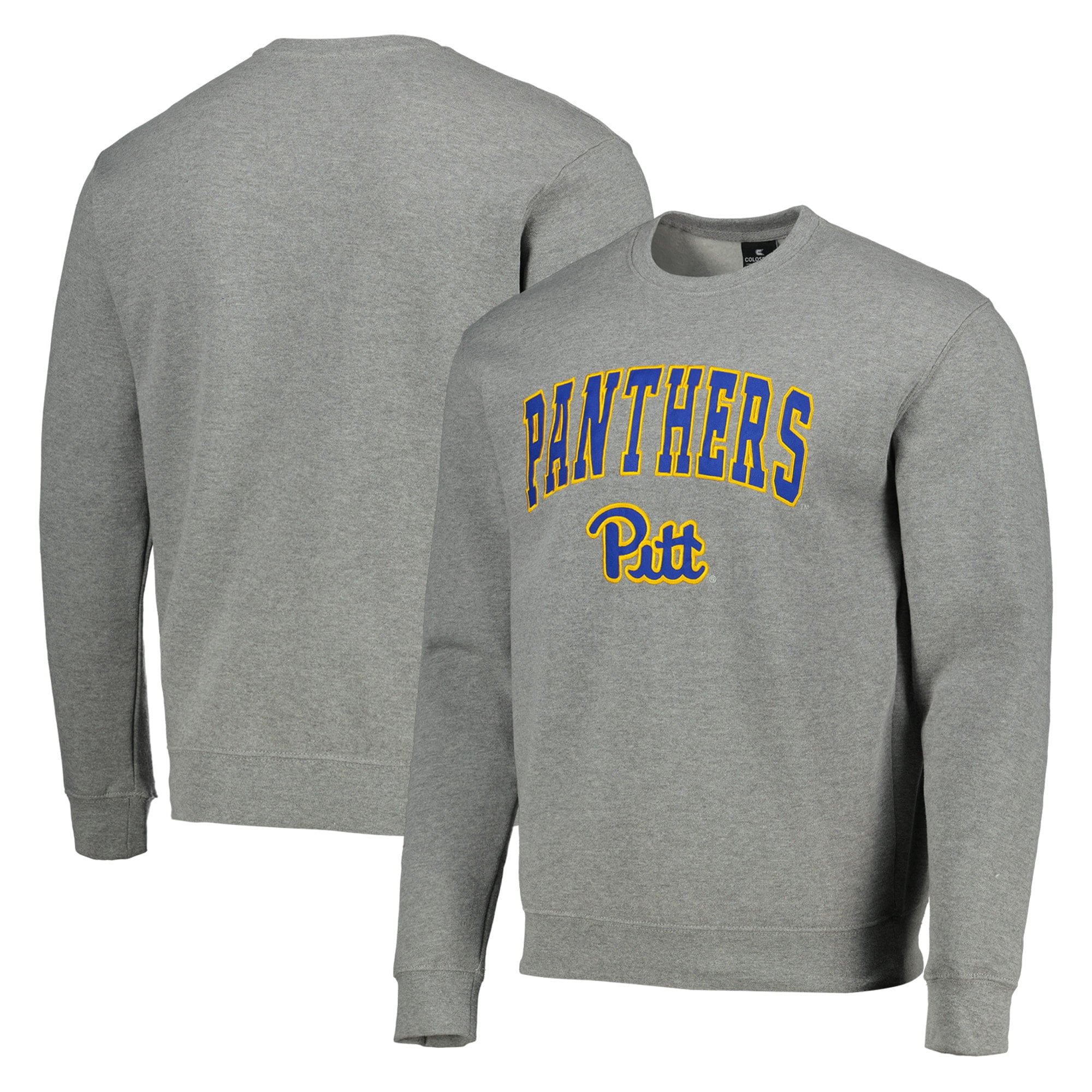 Men's Colosseum Heathered Gray Pitt Panthers Arch & Logo Sweatshirt ...
