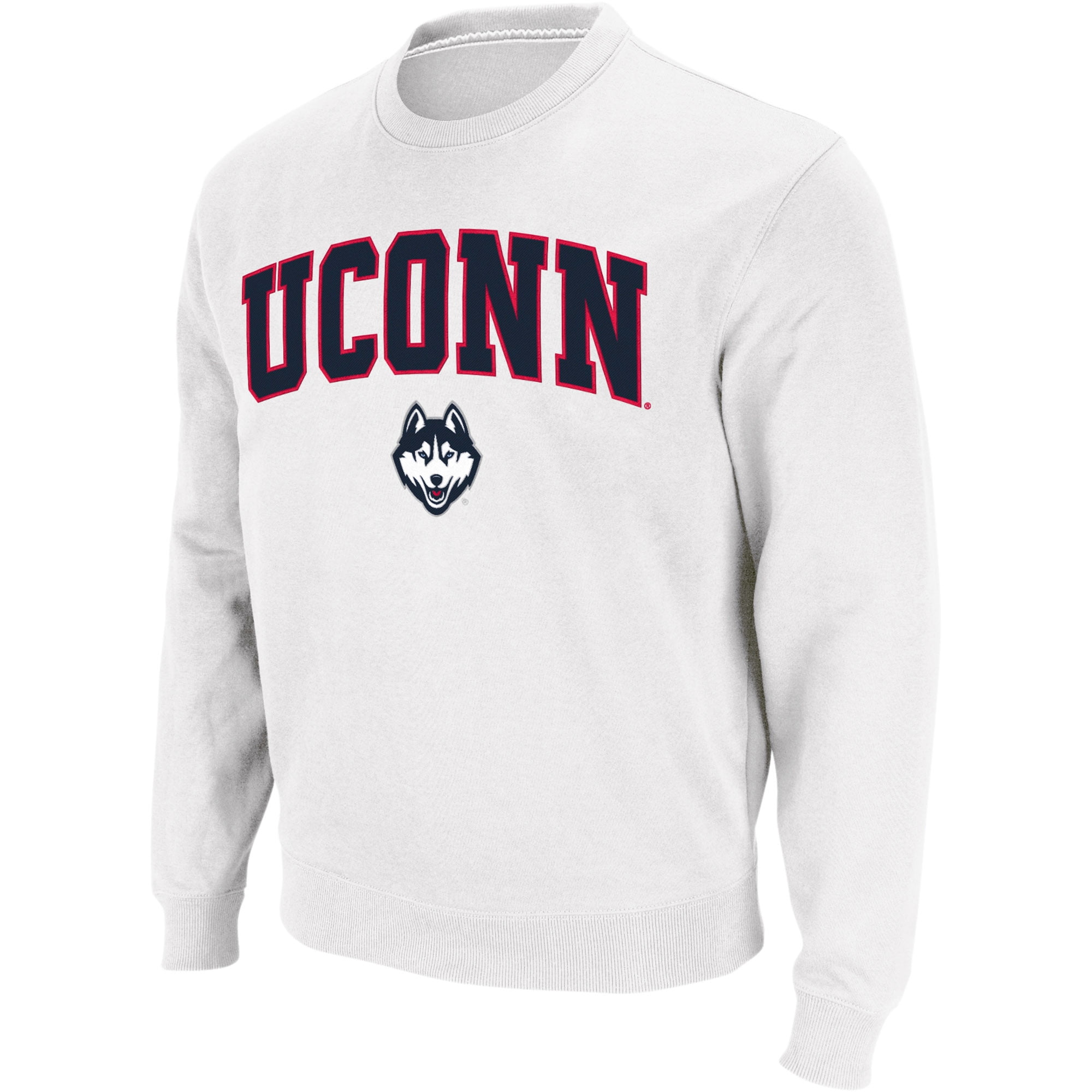 Men's Colosseum White UConn Huskies Arch & Logo Crew Neck Sweatshirt ...