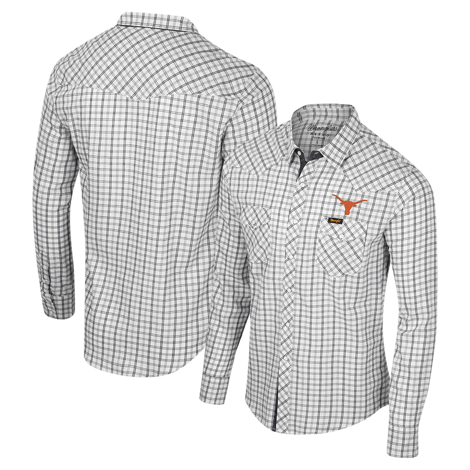 Men's Colosseum x Wrangler White Texas Longhorns Plaid Window Pane Long ...