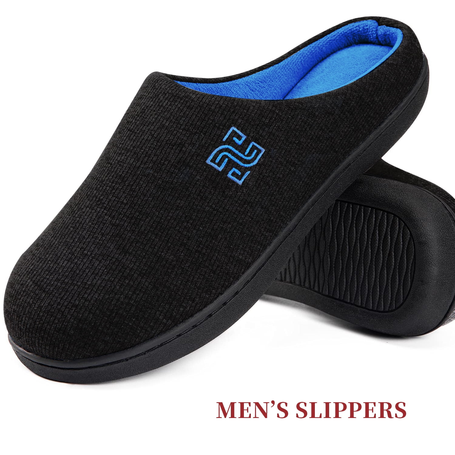 Men's Comfortable Two-Tone Memory Foam Slippers with Fuzzy Plush Lining ...