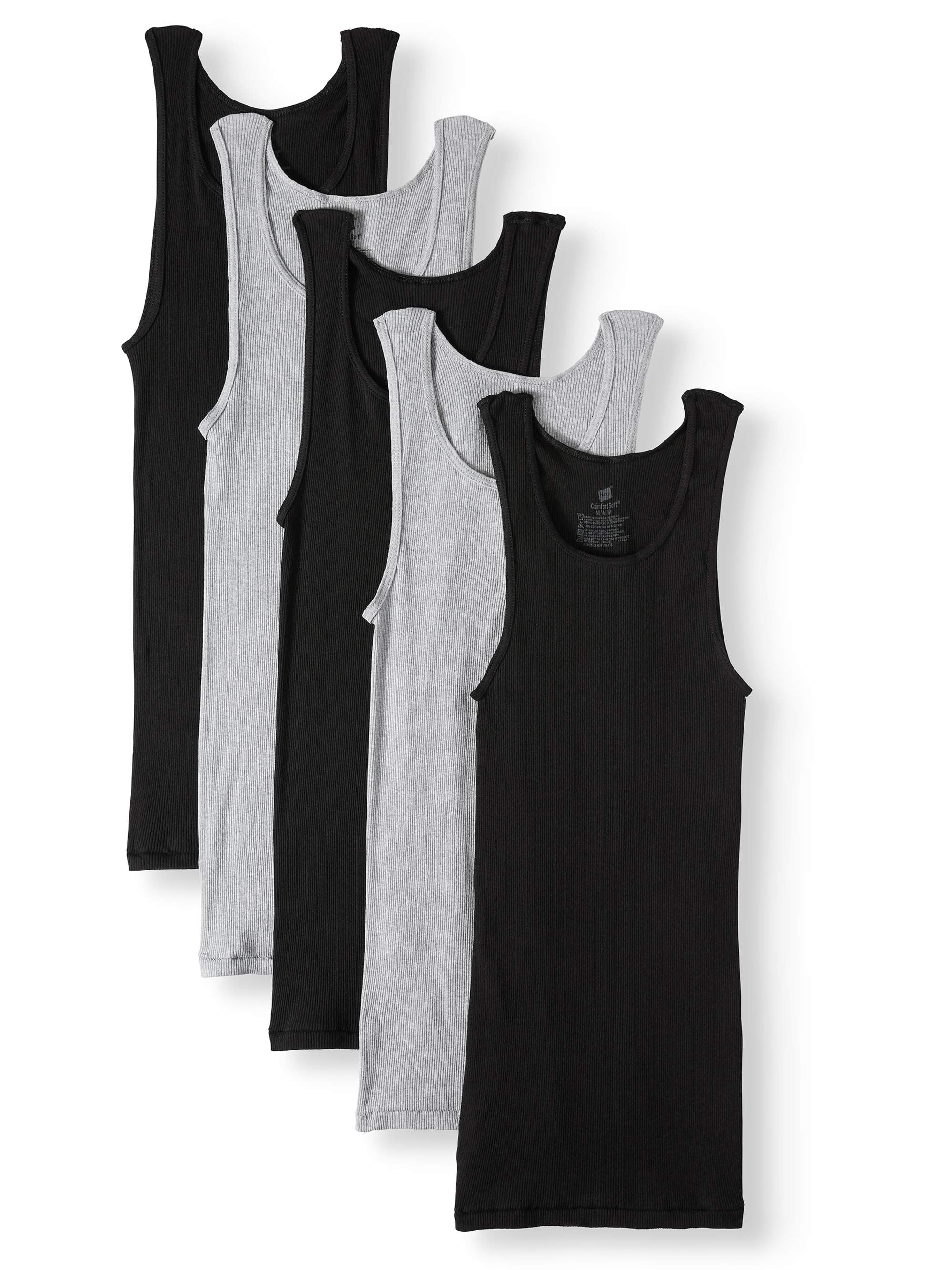 Men's ComfortSoft Black and Grey Tagless Tanks, 5 Pack - Walmart.com