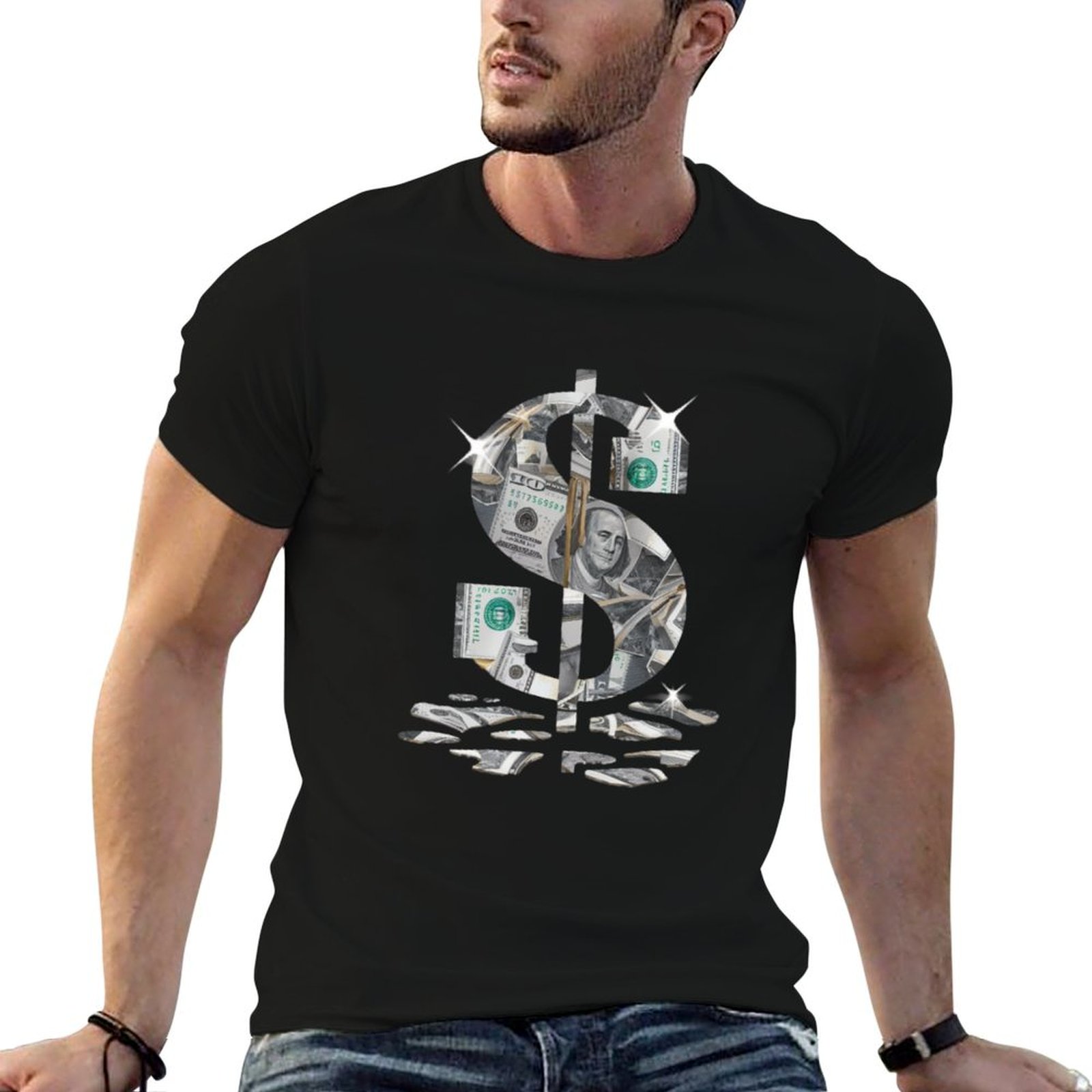 Men's Comfy Short Sleeve Crew Neck Tee -Dollar Symbol $$ 3 T-shirt for ...