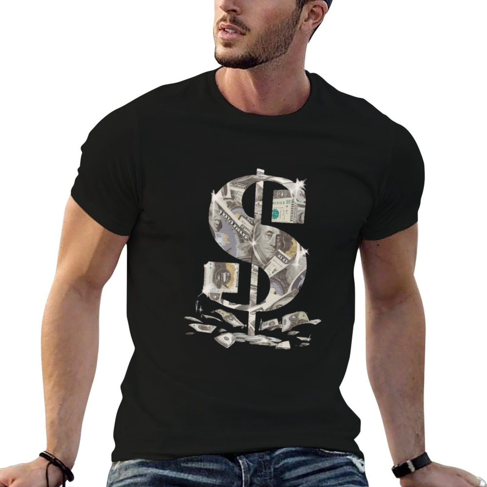 Men's Comfy Short Sleeve Crew Neck Tee -Dollar Symbol $$ T-shirt for It ...