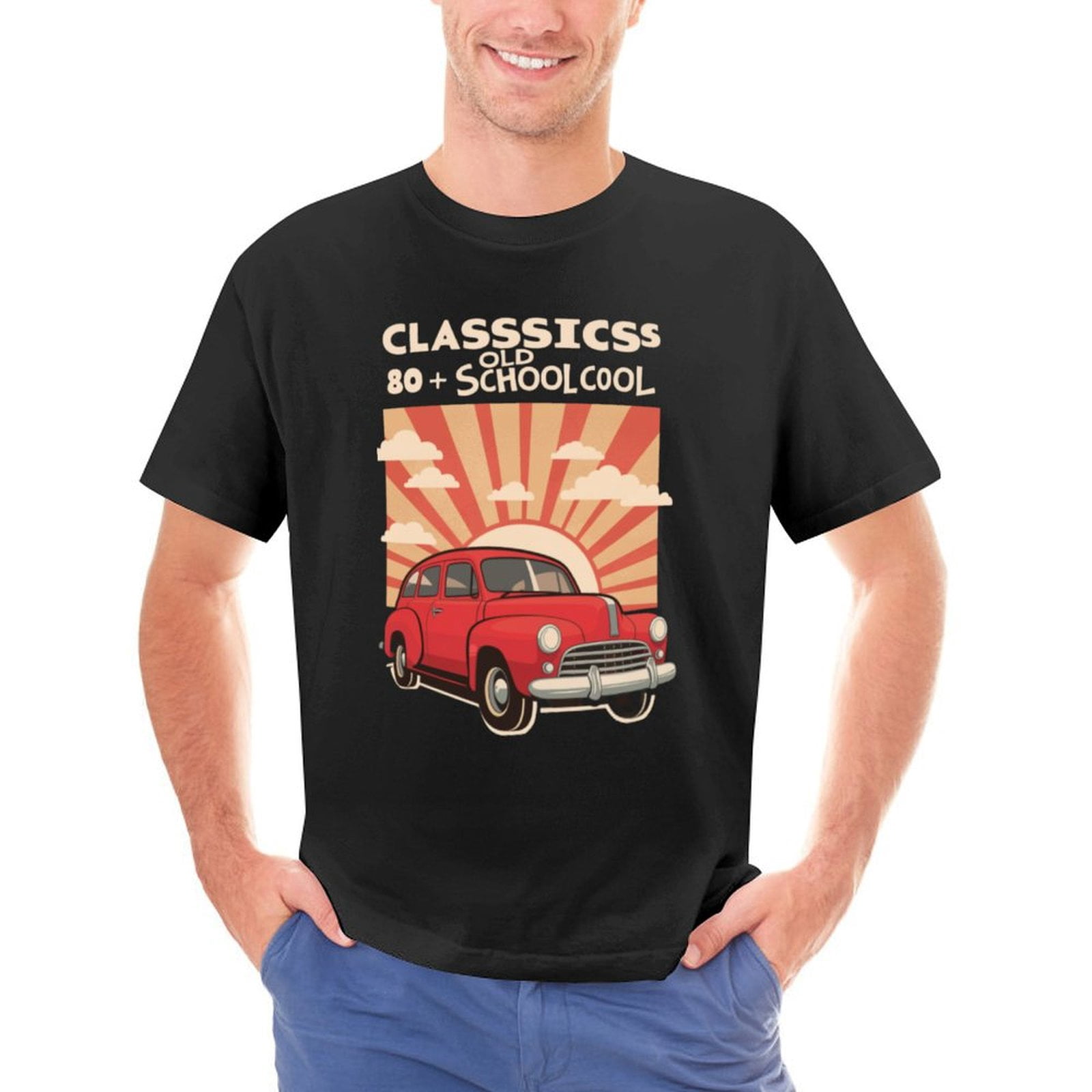 Men's Comfy Short Sleeve Crew Neck Tee -Old School Cool Vintage Car T ...