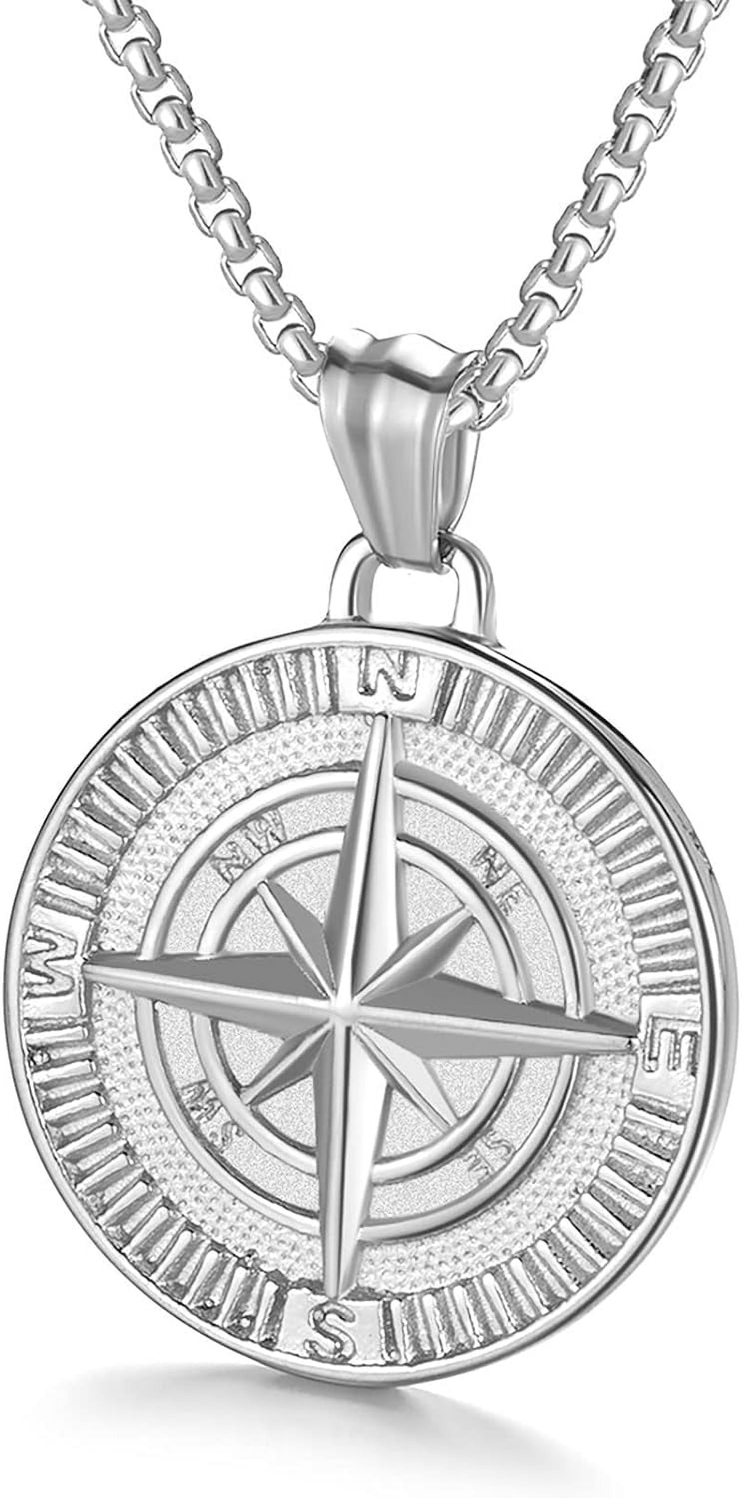 Men's Compass Pendant Necklace Stainless Steel Navigator Forged for ...