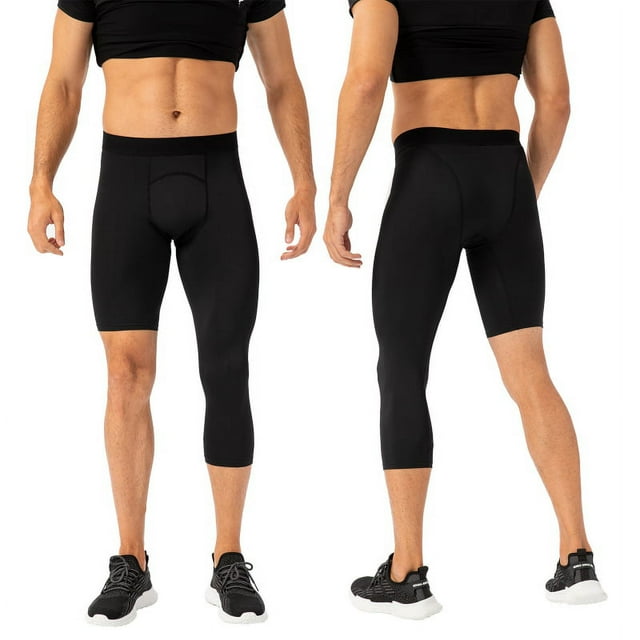 Mens Compression Pants One Leg 3 4 Capri Tights Leggings Athletic Base