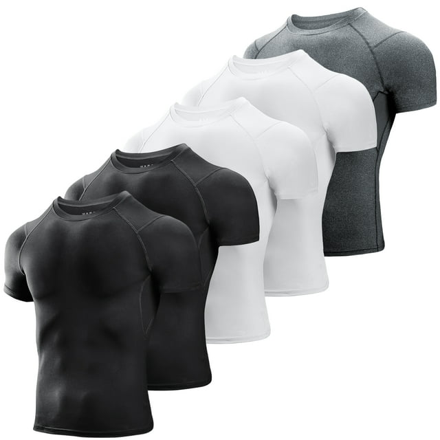 Men's Compression Shirts 5 Pack, Short Sleeve Athletic Compression Tops Cool Dry Workout T Shirt ...