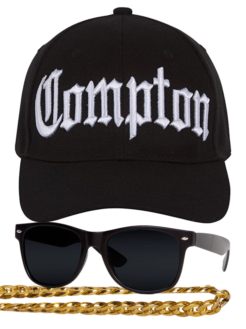 Men's Compton 80s Rapper Costume Kit - Curved Bill Hat + Sunglases ...