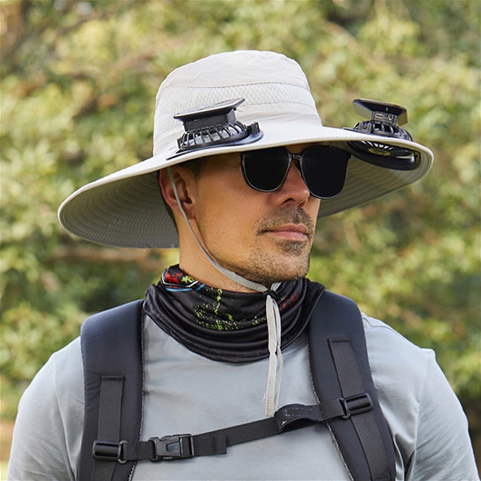 Men’s Cooling Sun Hat with Dual Fans, Solar & USB Powered Wide Brim ...
