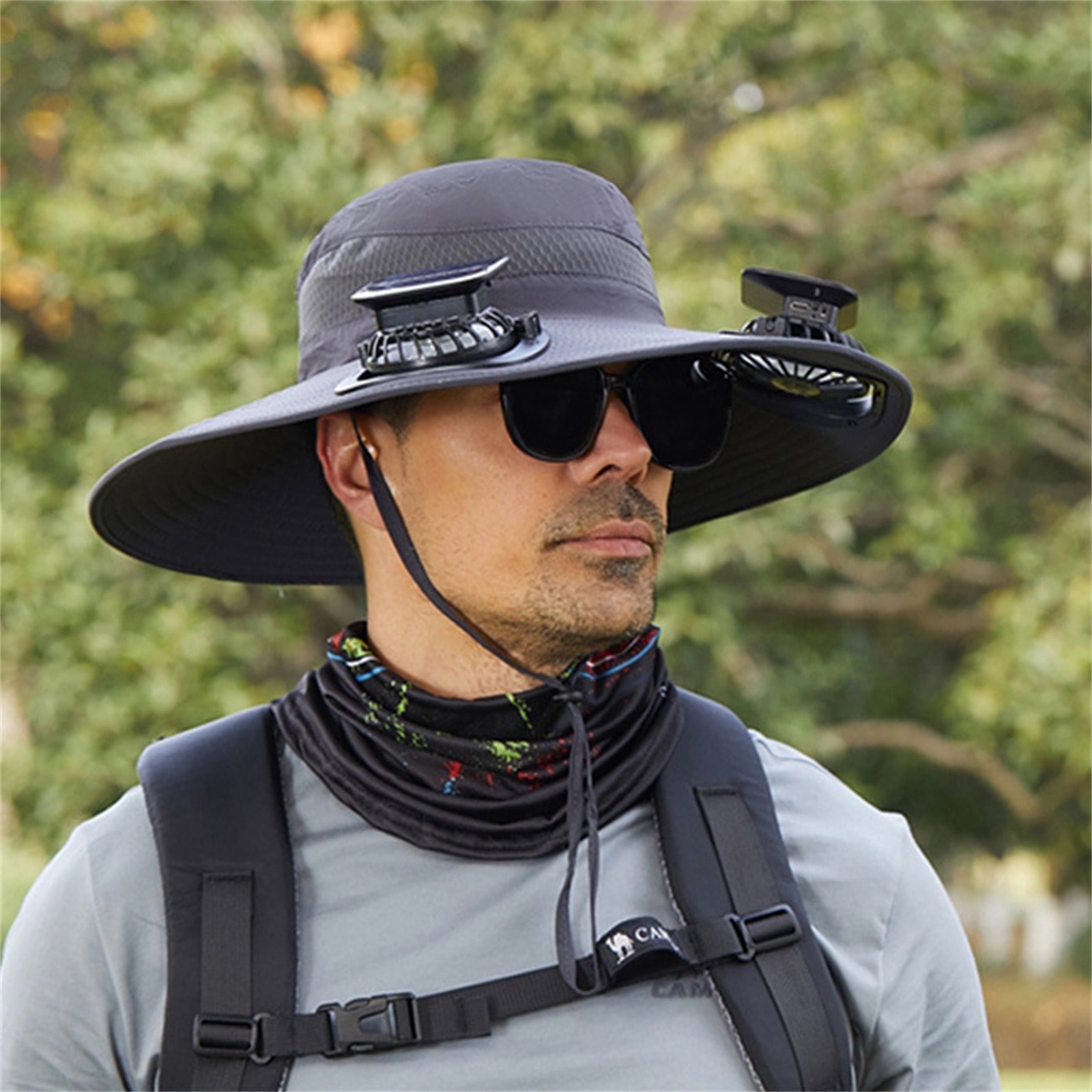Men’s Cooling Sun Hat with Dual Fans, Solar & USB Powered Wide Brim ...