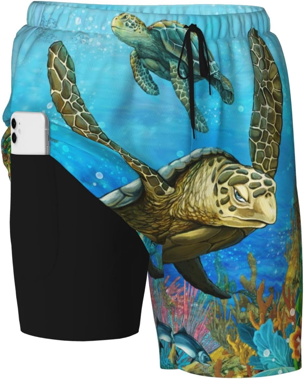 Men's Coral Reef Turtle Swim Trunks Quick Dry Board Shorts Funny Beach ...