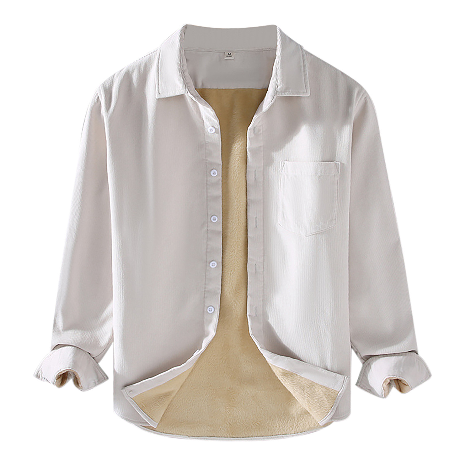 Men's Corduroy Fleece Shirt - Lapel, Long Sleeve, One Pocket - Cotton ...