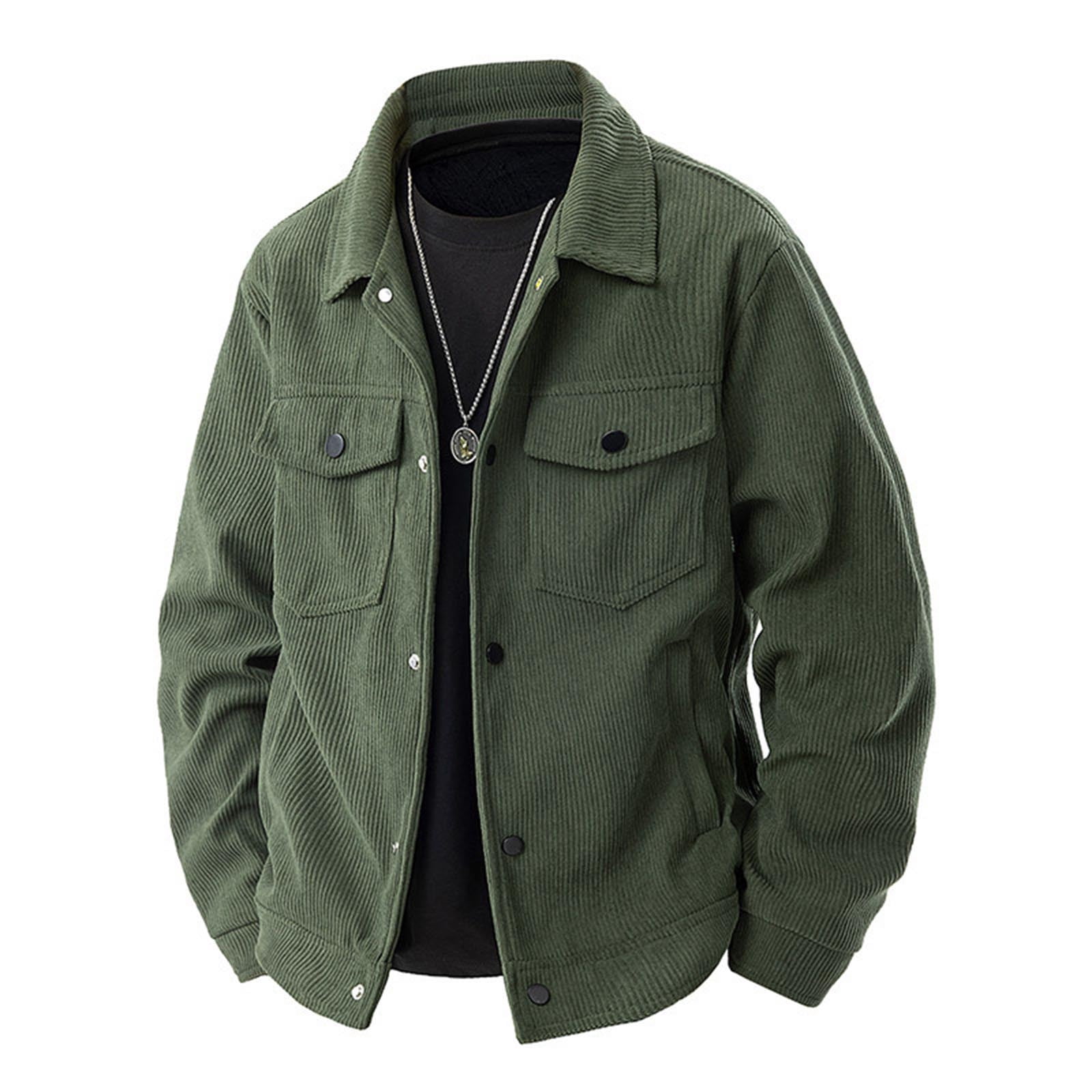 Men's Corduroy Shacket Casual Stylish Long Sleeve Button Up Lapel Shirt ...