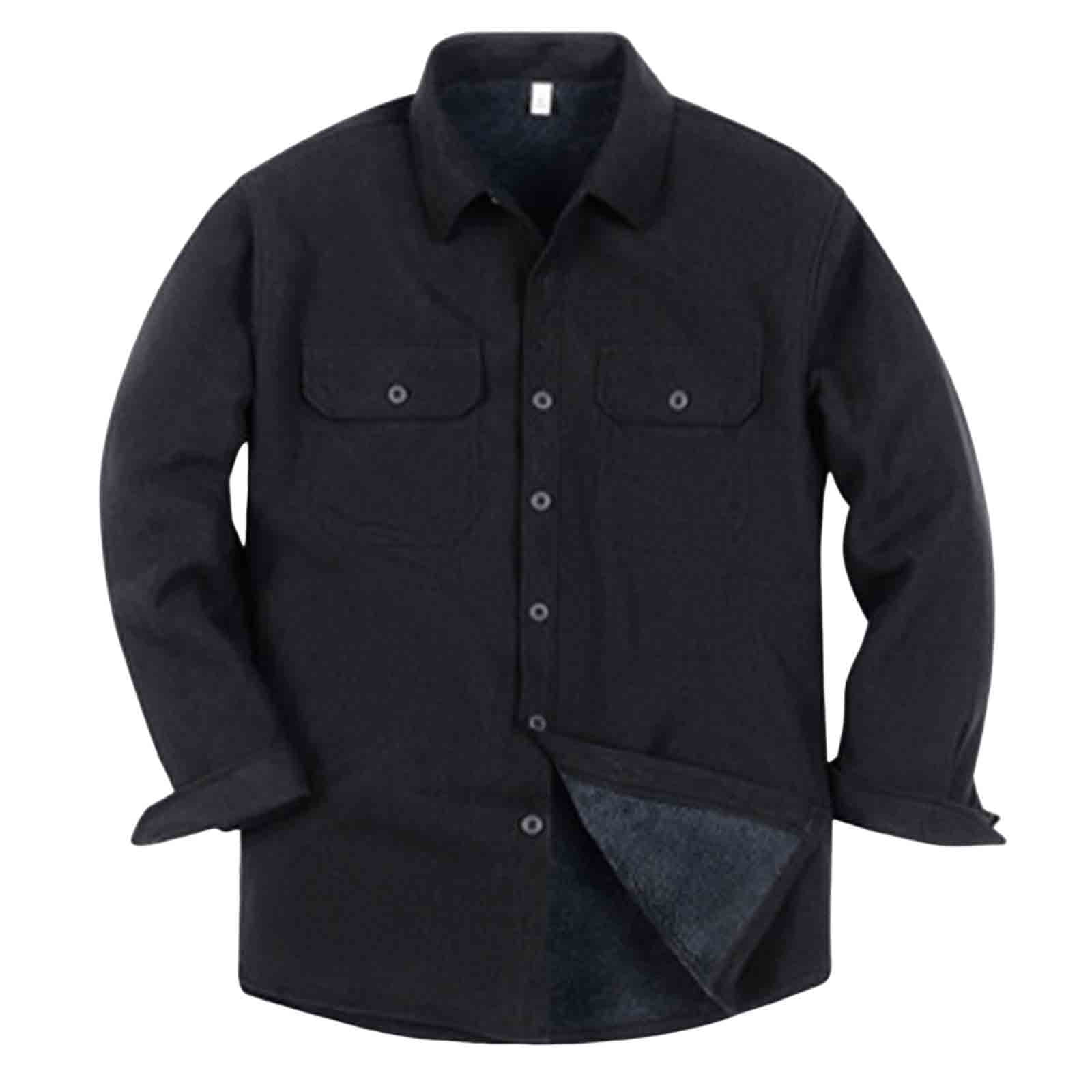 Men's Corduroy Shirts Fleece Lined Button Up Shackets Lapel Collar Long ...