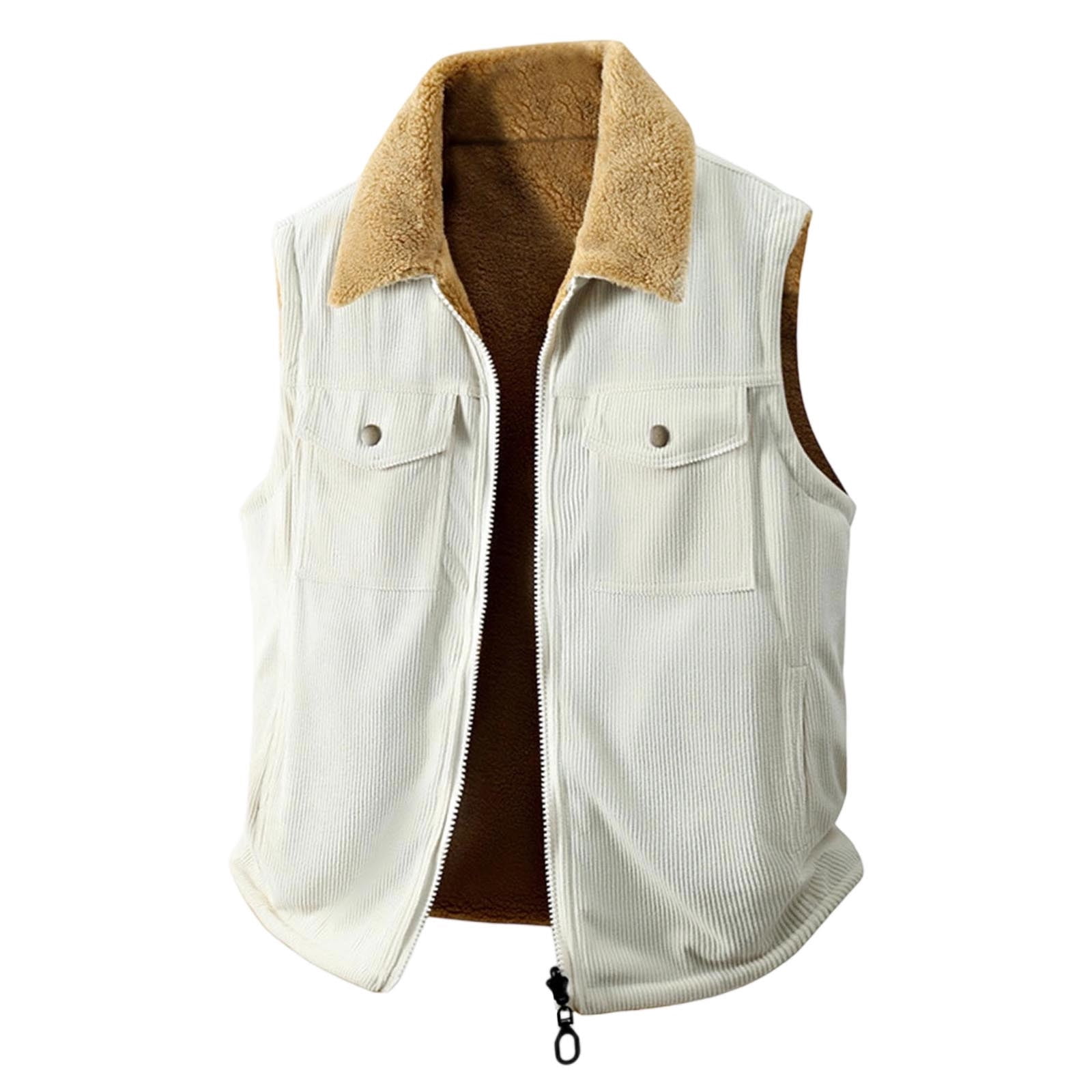 Men'S Corduroy Vests Vintage Zip Up Sleeveless Fur Flurry Thermal ...