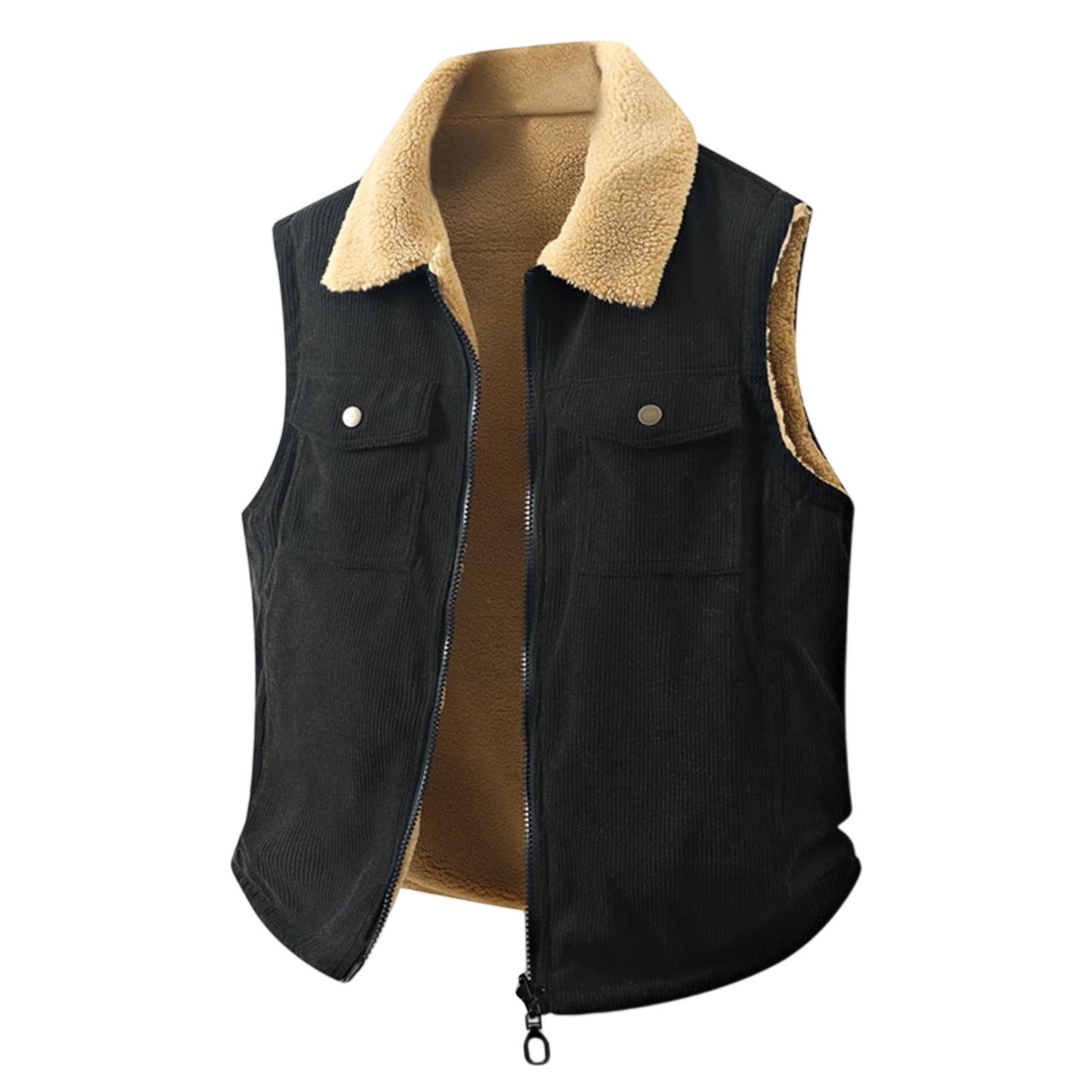 Men'S Corduroy Vests Vintage Zip Up Sleeveless Fur Flurry Thermal ...