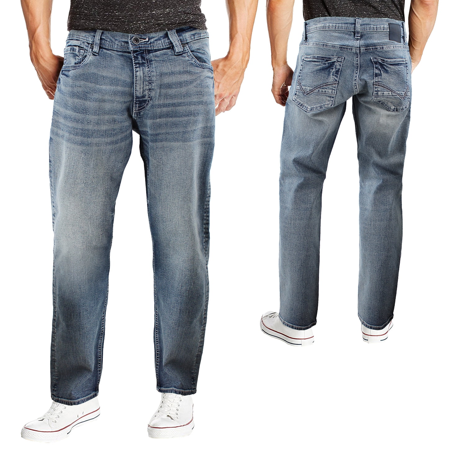 Men's Cotton Blend Denim Faded Wash Relaxed Fit Light Blue Casual Jean ...