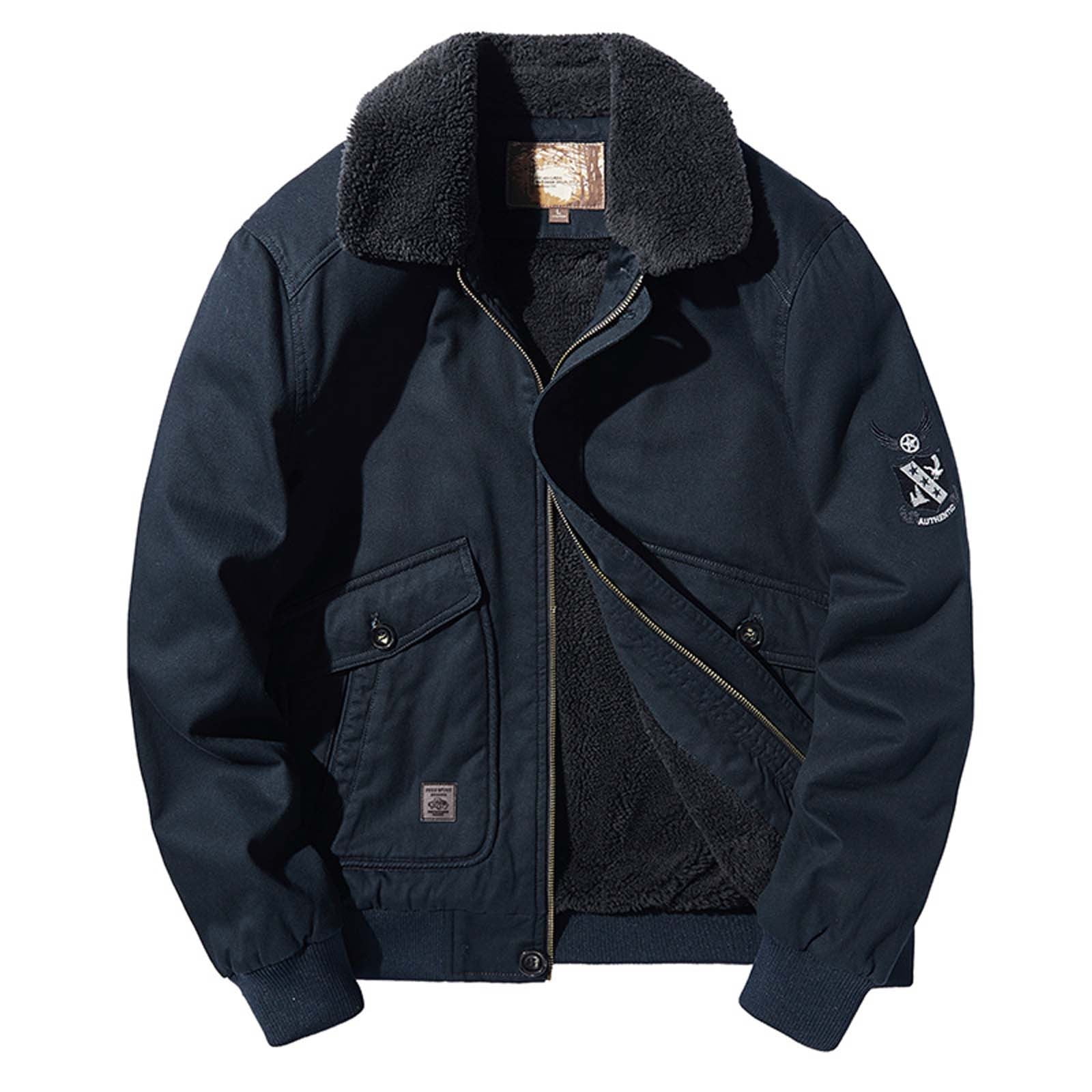 Men's Cotton Cargo Jacket Winter Sherpa Fleece Lined Work Jacket Coats ...