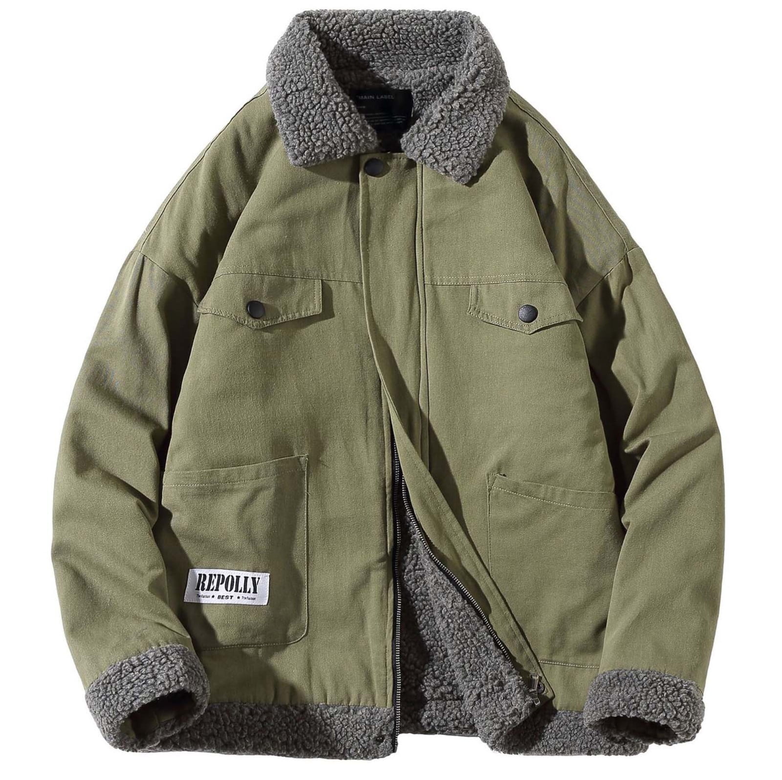 Men's Cotton Cargo Jacket Winter Sherpa Fleece Lined Work Jacket Coats ...