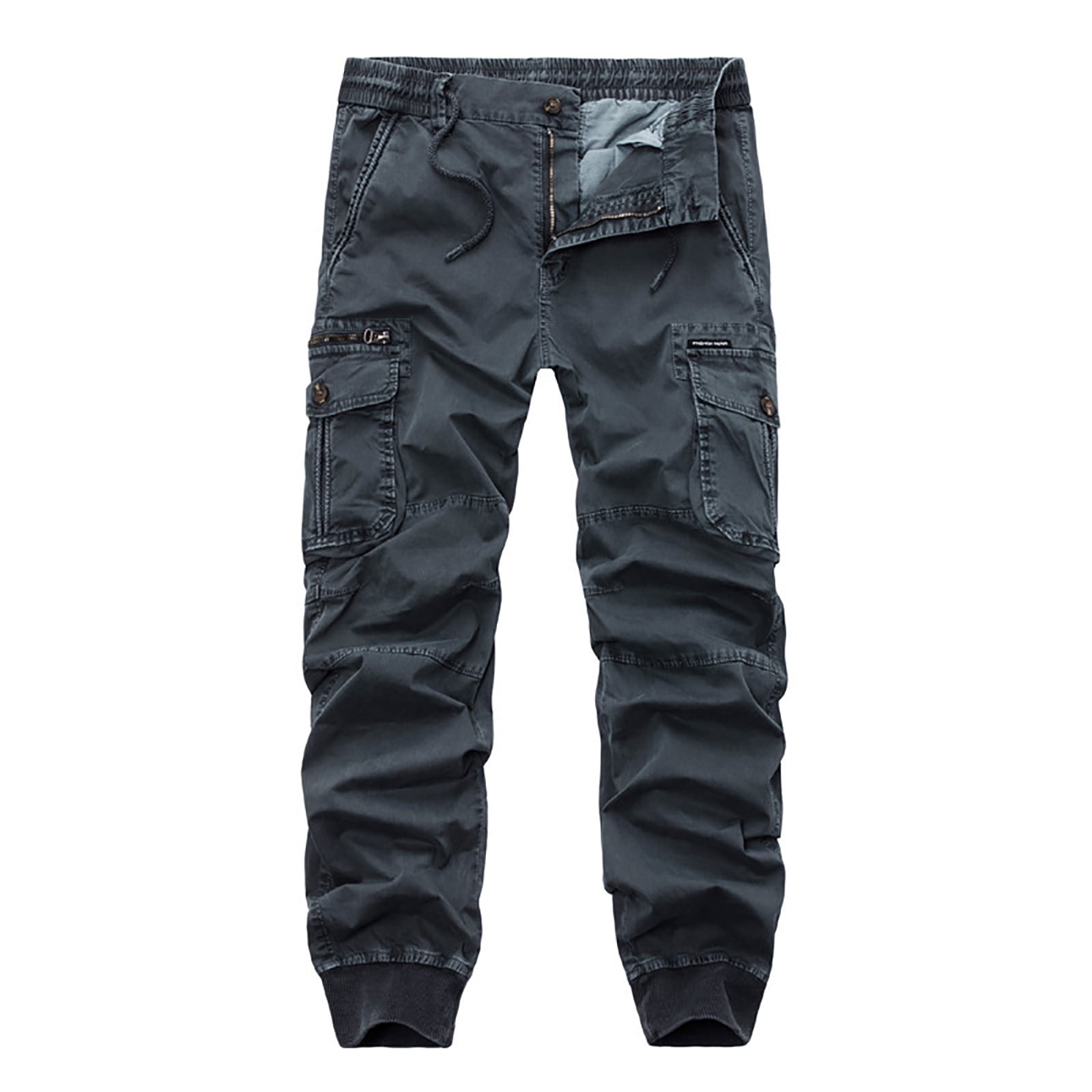 Men's Cotton Cargo Overalls Drawstring Pants - Multi-Pocket Casual Work ...
