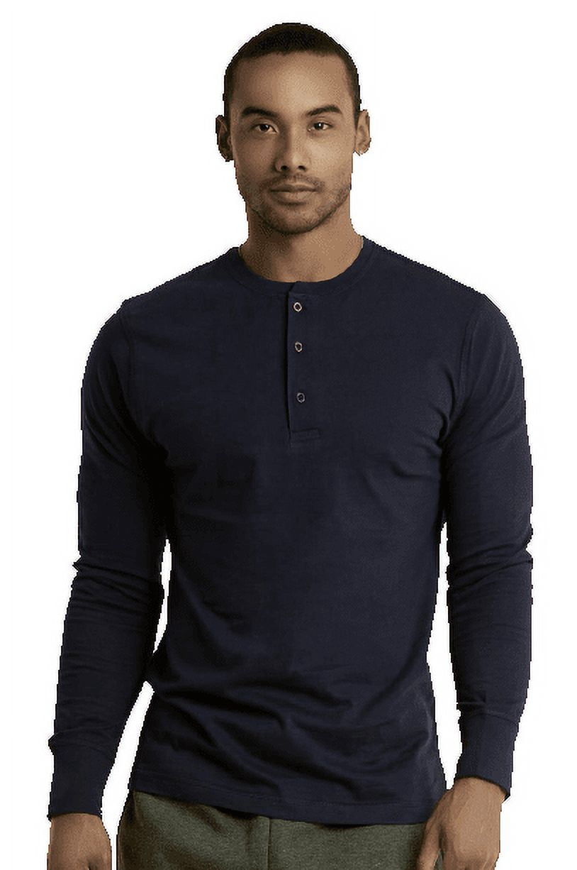Men's Cotton Crew Neck Long Sleeve Henley Shirt/T Shirts, Navy XL, 1 ...