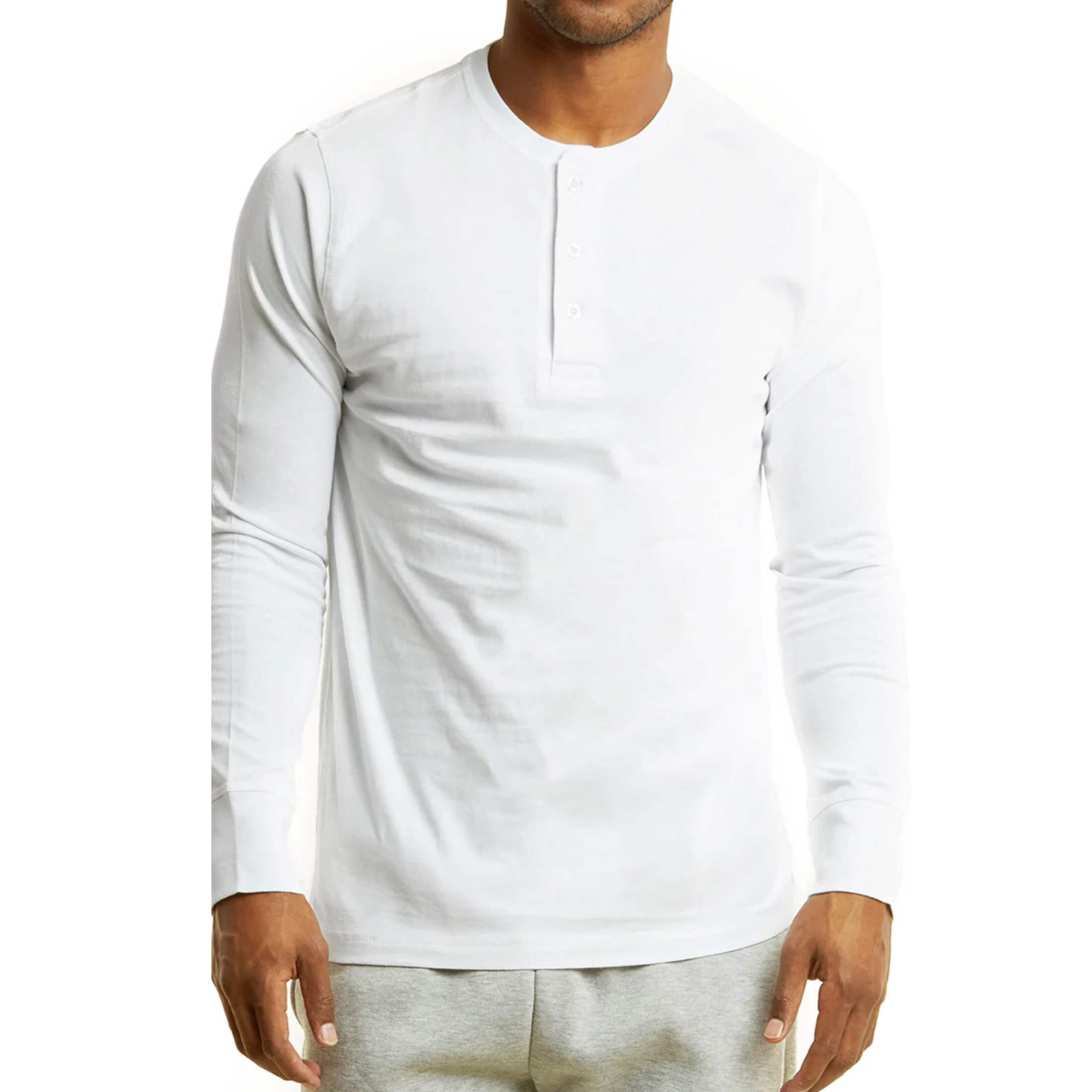 Men's Cotton Crew Neck Long Sleeve Henley Shirt/T Shirts, White XL, 1 ...