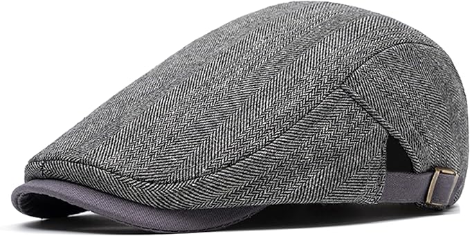 Men's Cotton Flat Cap Herringbone Tweed Newsboy Hat Adjustable Wool ...