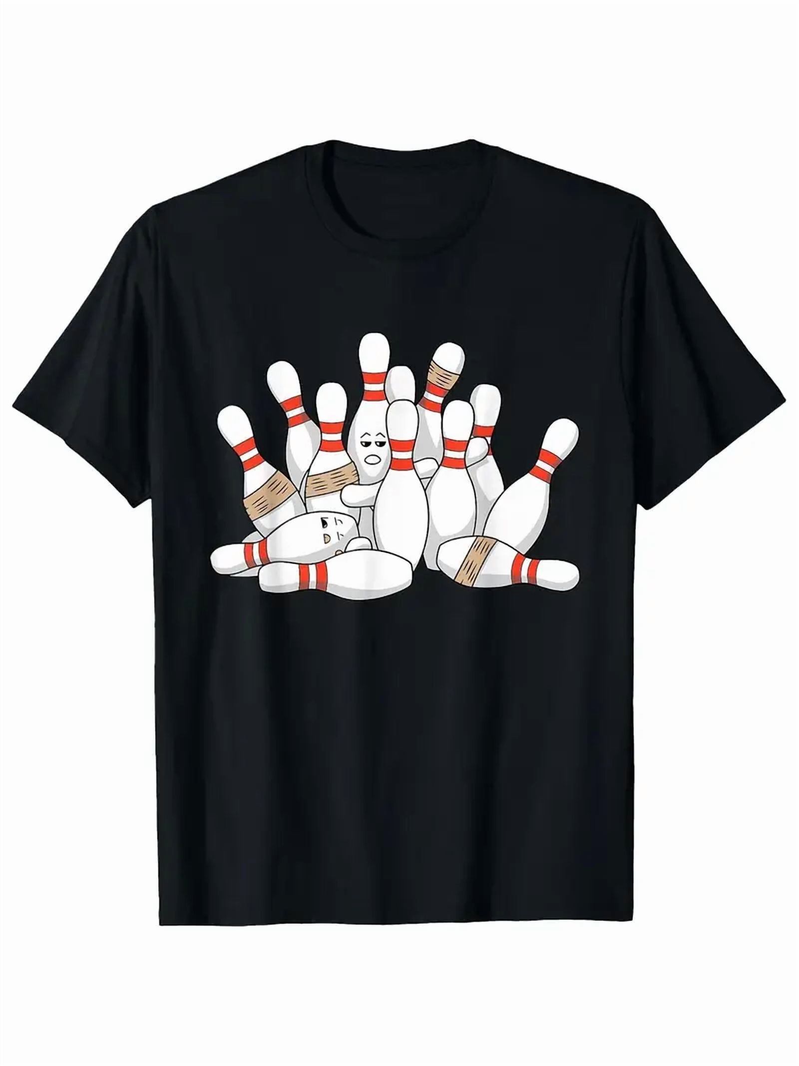 Men's Cotton Funny Scared Bowling Pins & Ball Cartoon Graphic T-Shirt ...
