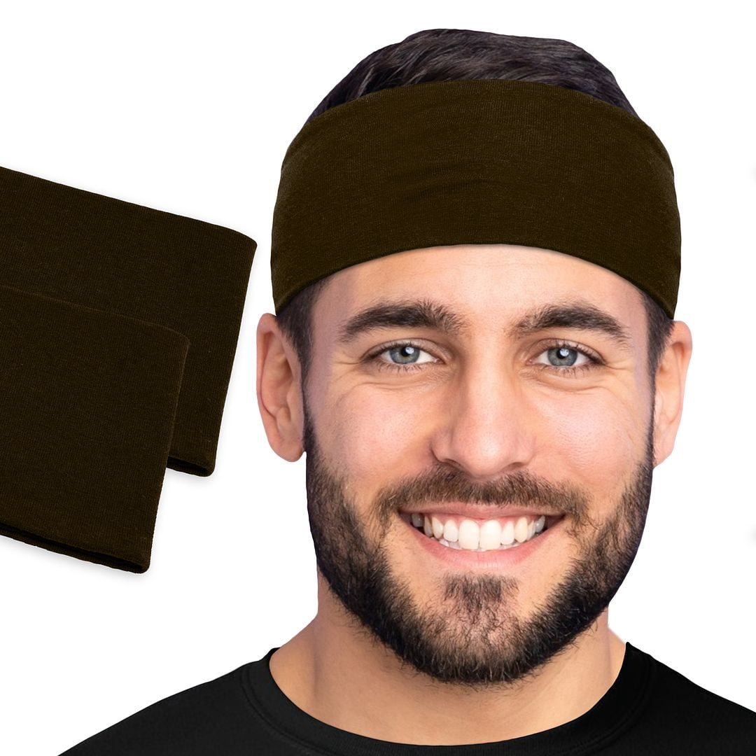 Men's Cotton Headband Sweatband 2-Pack 3" Wide Size Large Yoga Sports ...