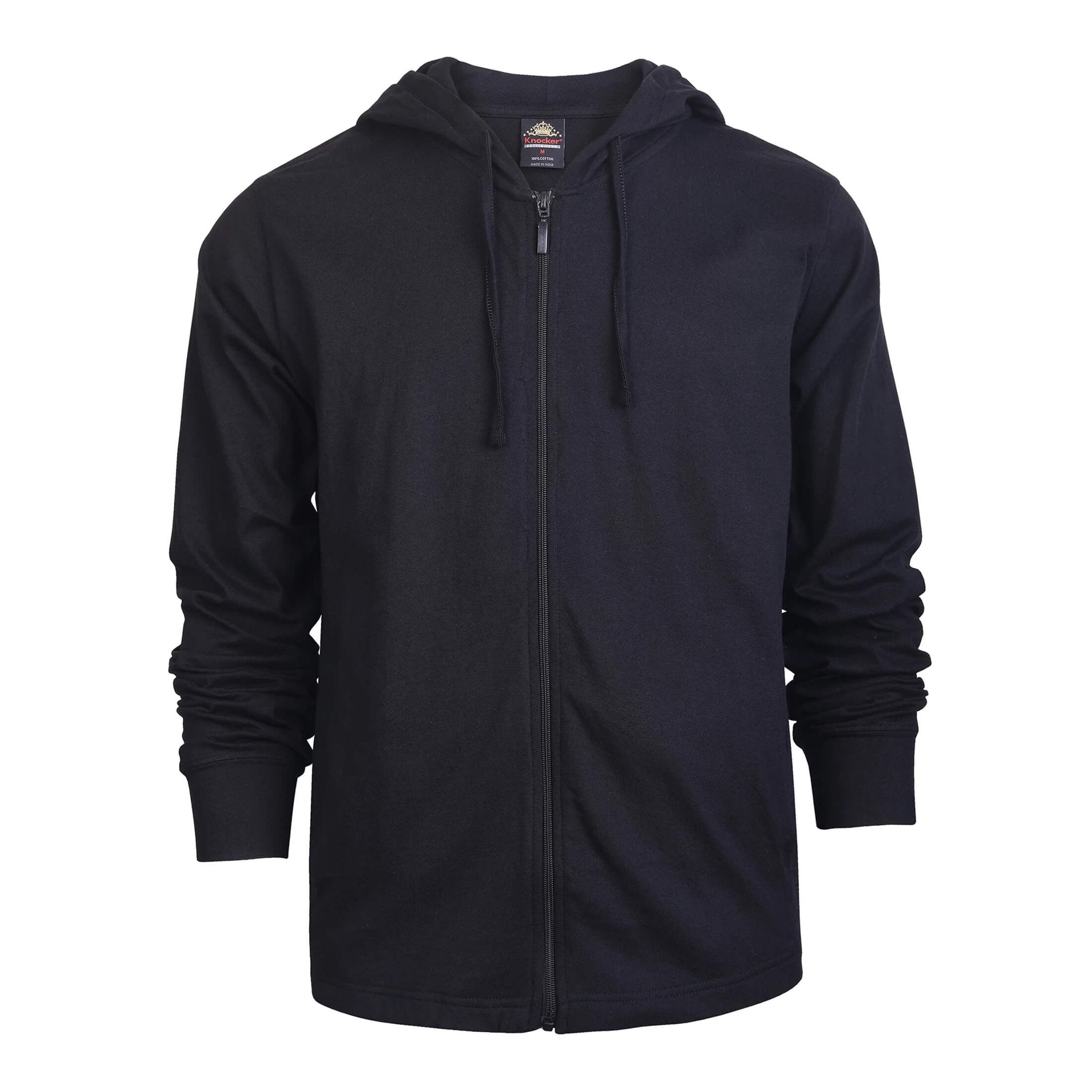 Men's Cotton Lightweight Zip Up Hoodie Jacket, Black, Large, 1 Pack ...