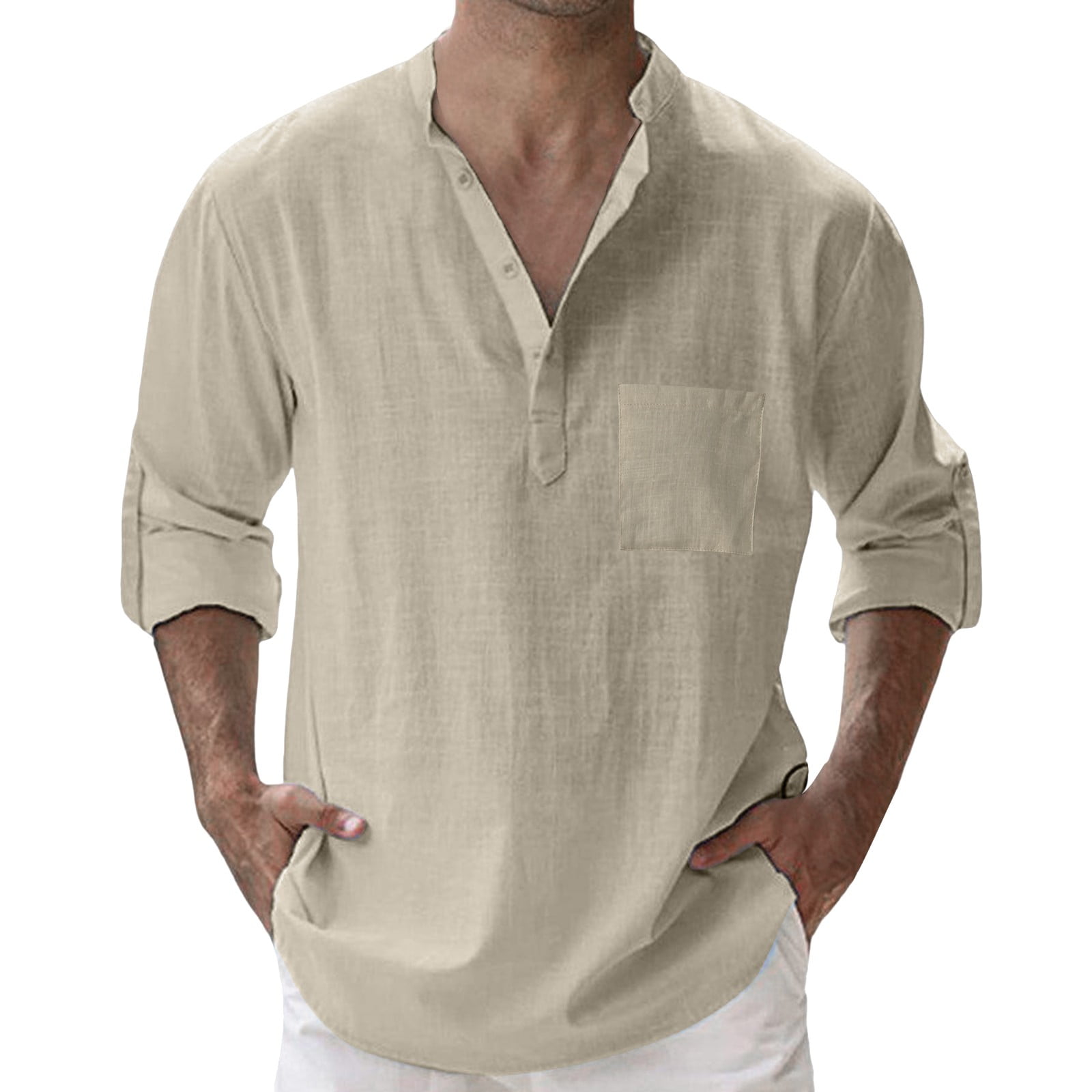 Men's Cotton Linen Henley T-Shirts Long Sleeve Hippie Casual Beach T-Shirts - Walmart.com