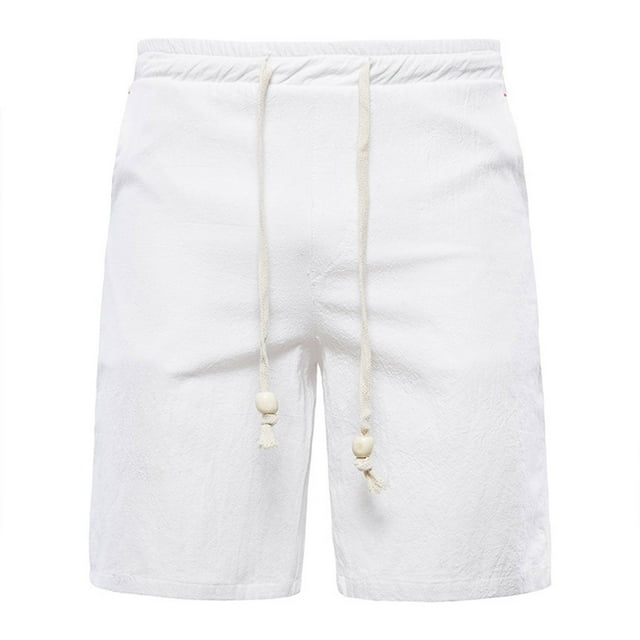 Men's Cotton Linen Shorts Summer Elastic Waist Drawstring Shorts Casual ...