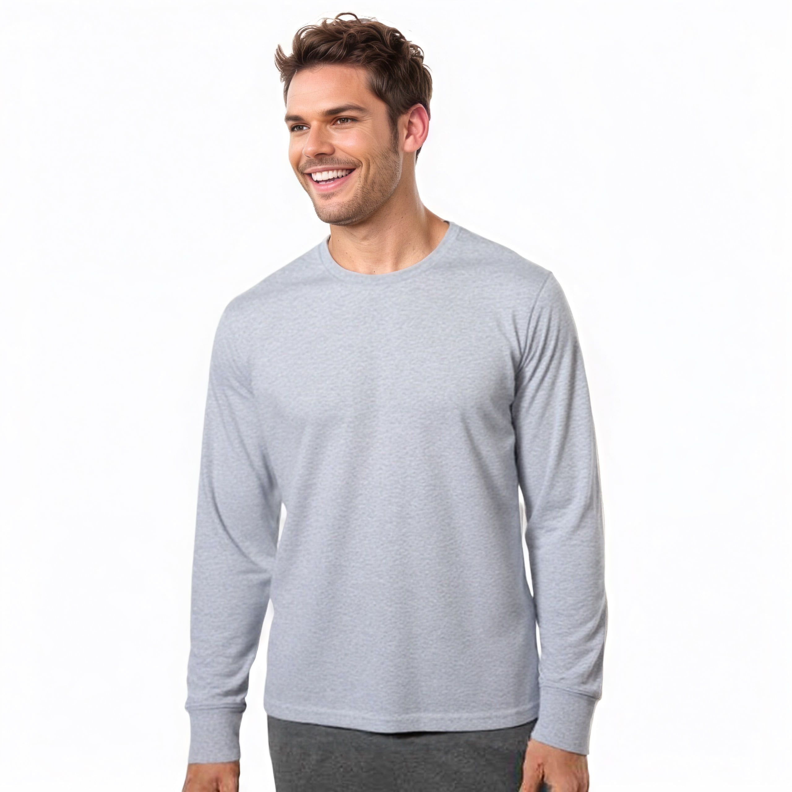 Men's Long Sleeve Crew Neck Ribbed Cuff Solid Tee/T-Shirt , Heather ...