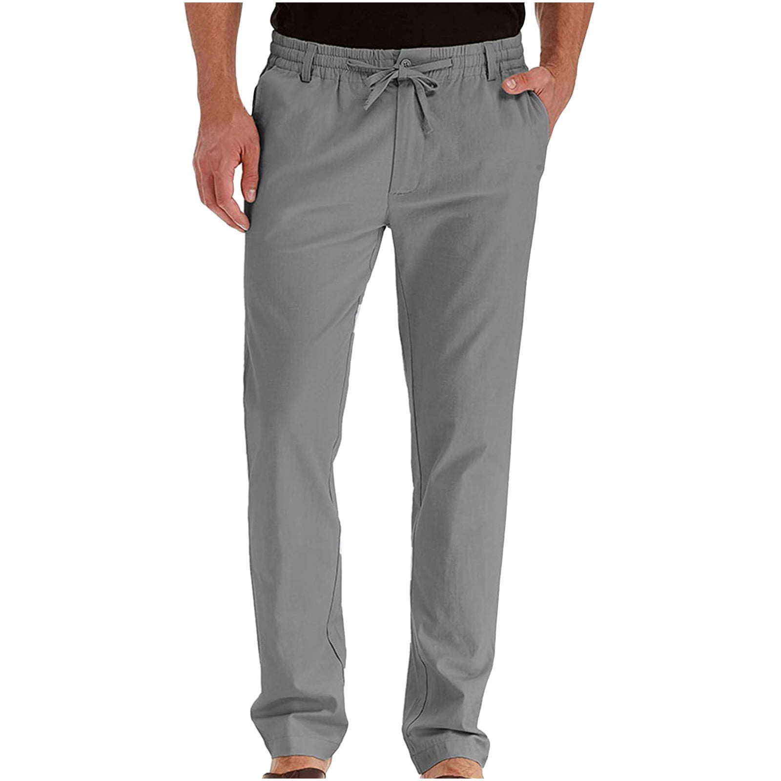 Men's Cotton Pants Elastic Waist Drawstring Casual Pants Lightweight ...