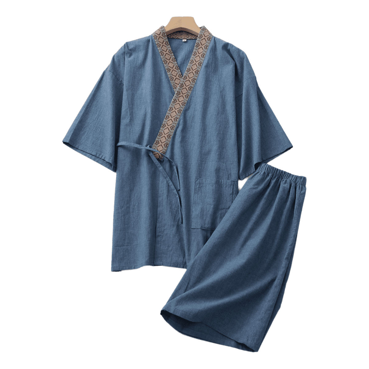 Men’s Cotton Patchwork Hanfu Pajama Set, Short Sleeve and Shorts ...