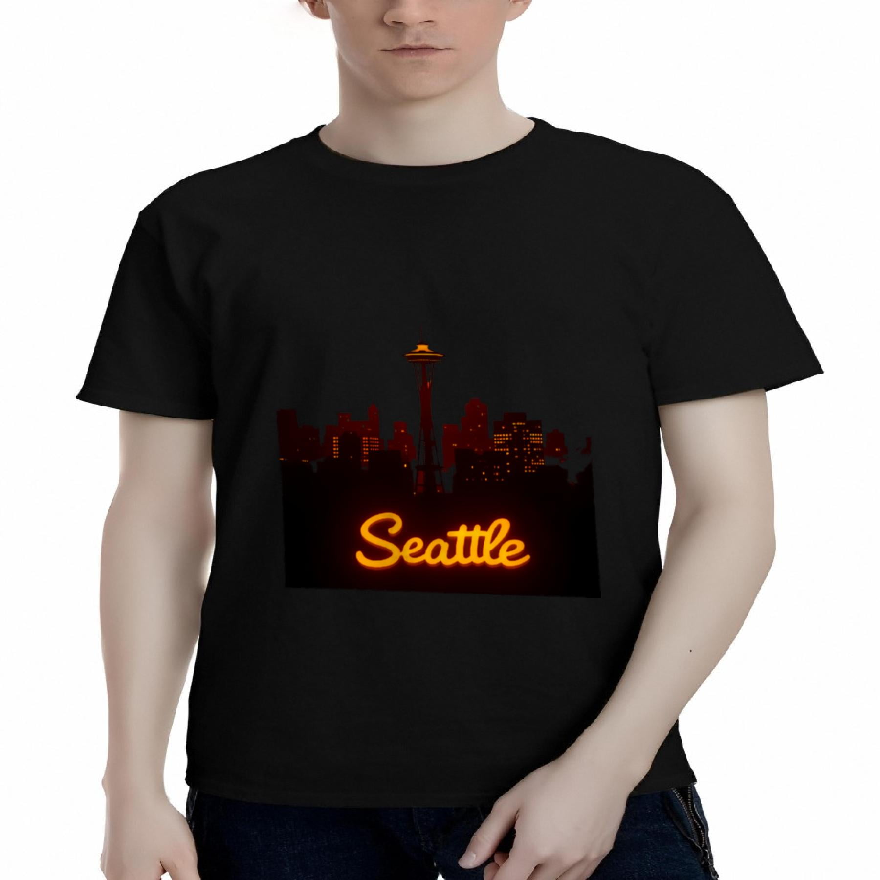 Men's Cotton Short Sleeve T-Shirt - Artistic Seattle Skyline Graphic ...