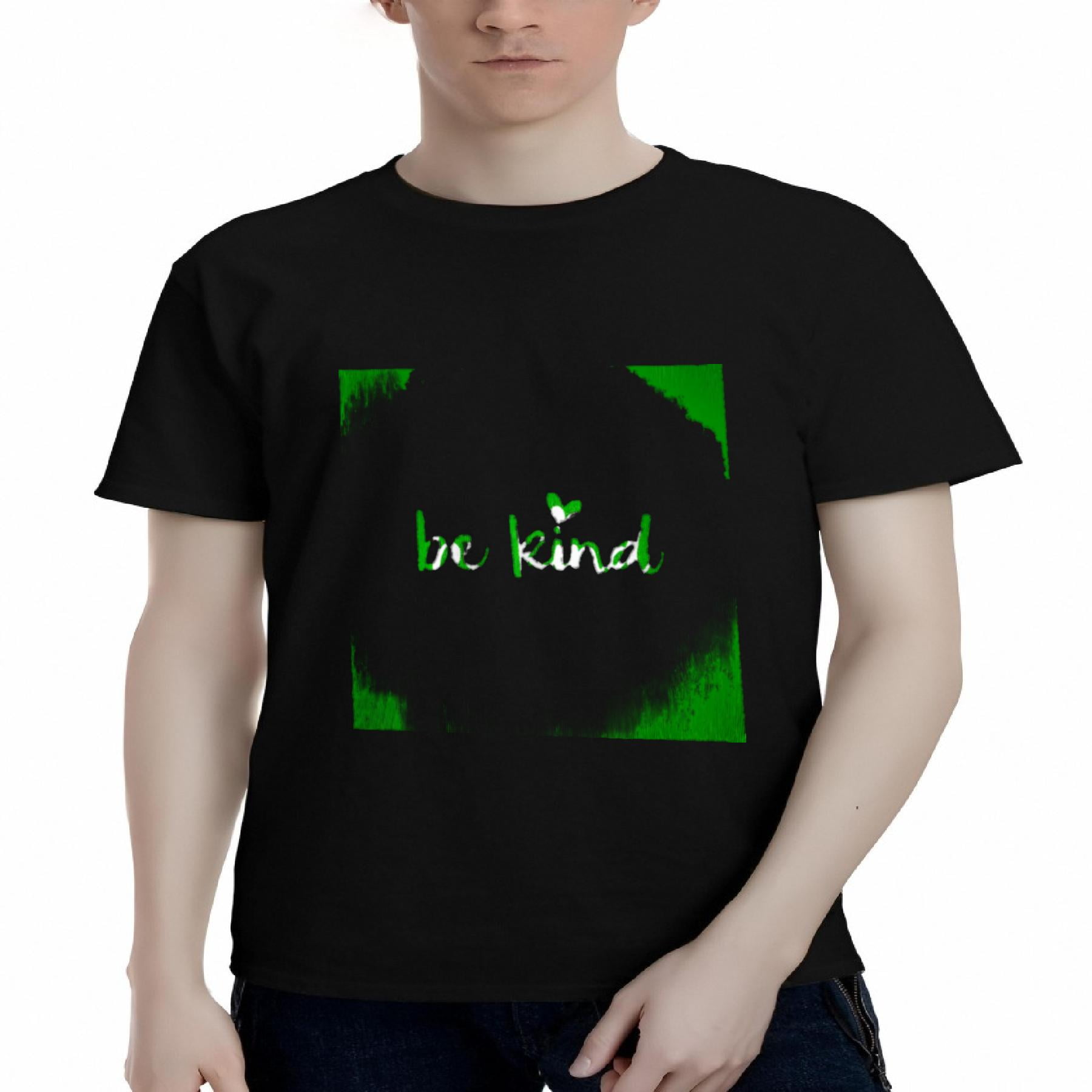 Men's Cotton Short Sleeve T-Shirt - Black Tee with Green Square Design ...