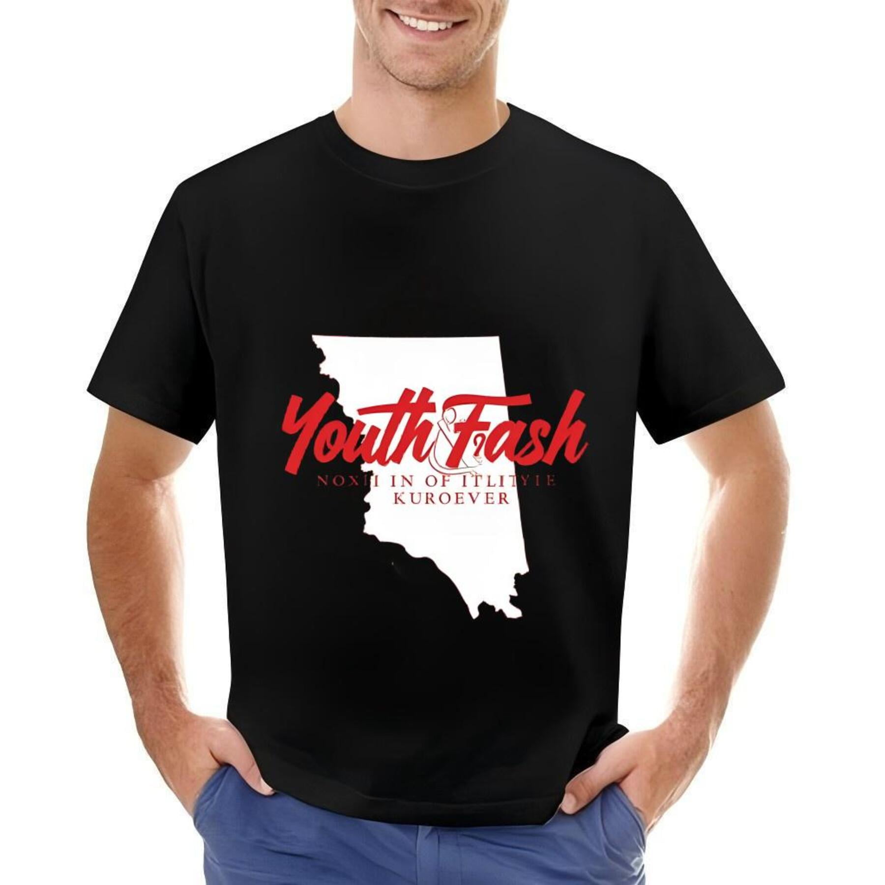 Men's Cotton Short Sleeve T-Shirt - Black with White Montana Outline ...