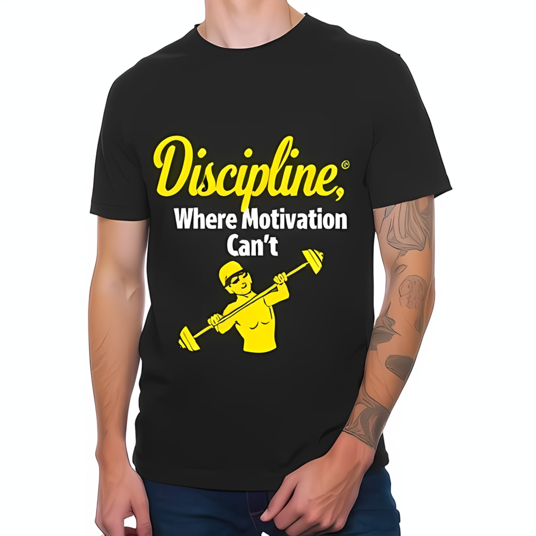 Men's Cotton Short Sleeve T-Shirt with Bold Yellow Graphic of Muscular ...