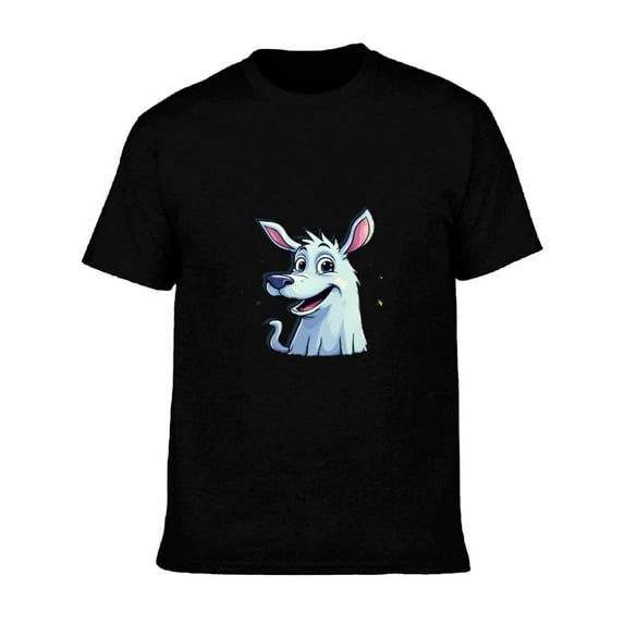Men's Cotton Short Sleeve T-Shirt - Cheerful Cartoon Dog with Large ...